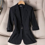 Womens Blazer Slim Fit 3/4 Sleeve Solid Color Notched Lapel Buttons ...