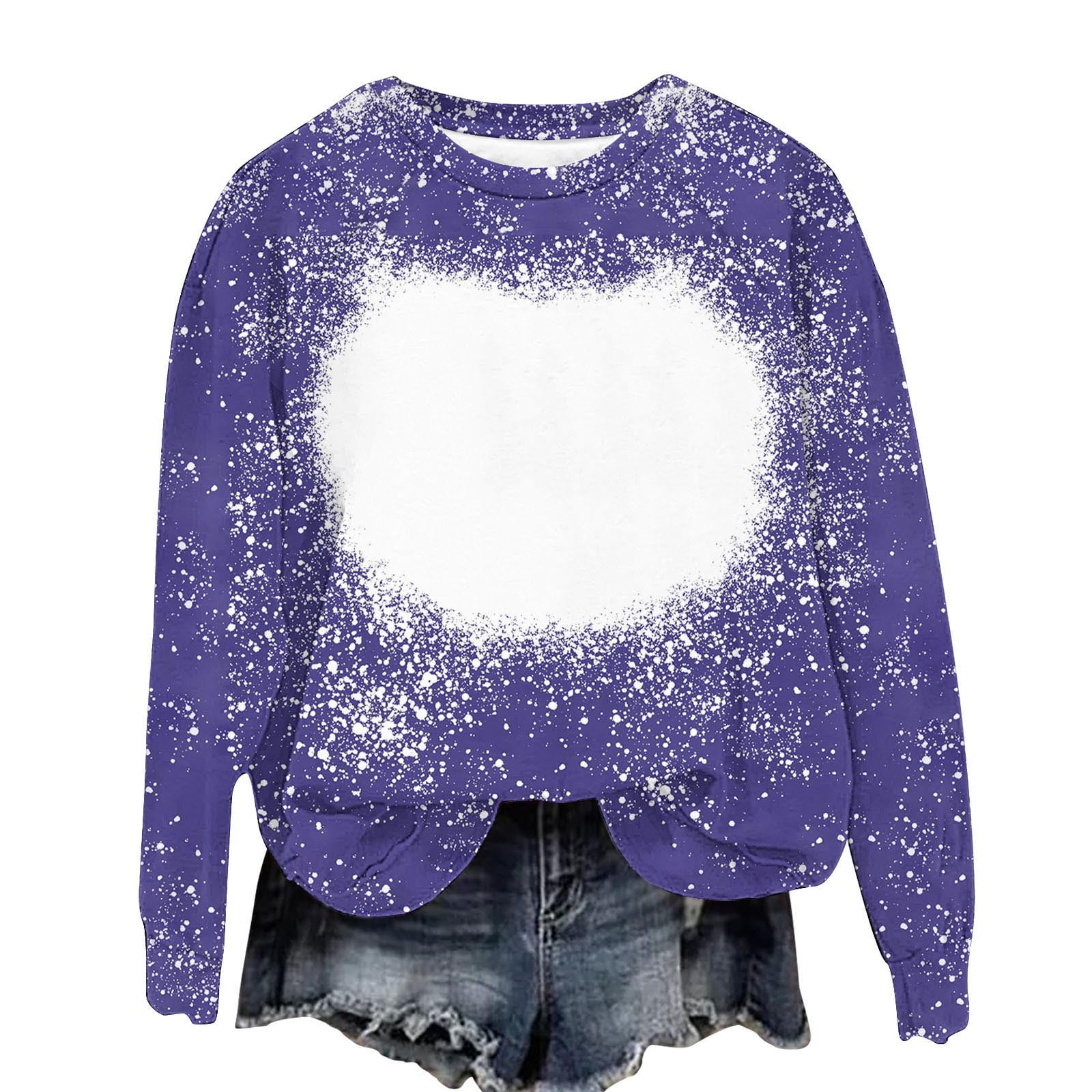 Womens Bleached Sublimation Blank Sweatshirts Long Sleeve Graphic Tops ...