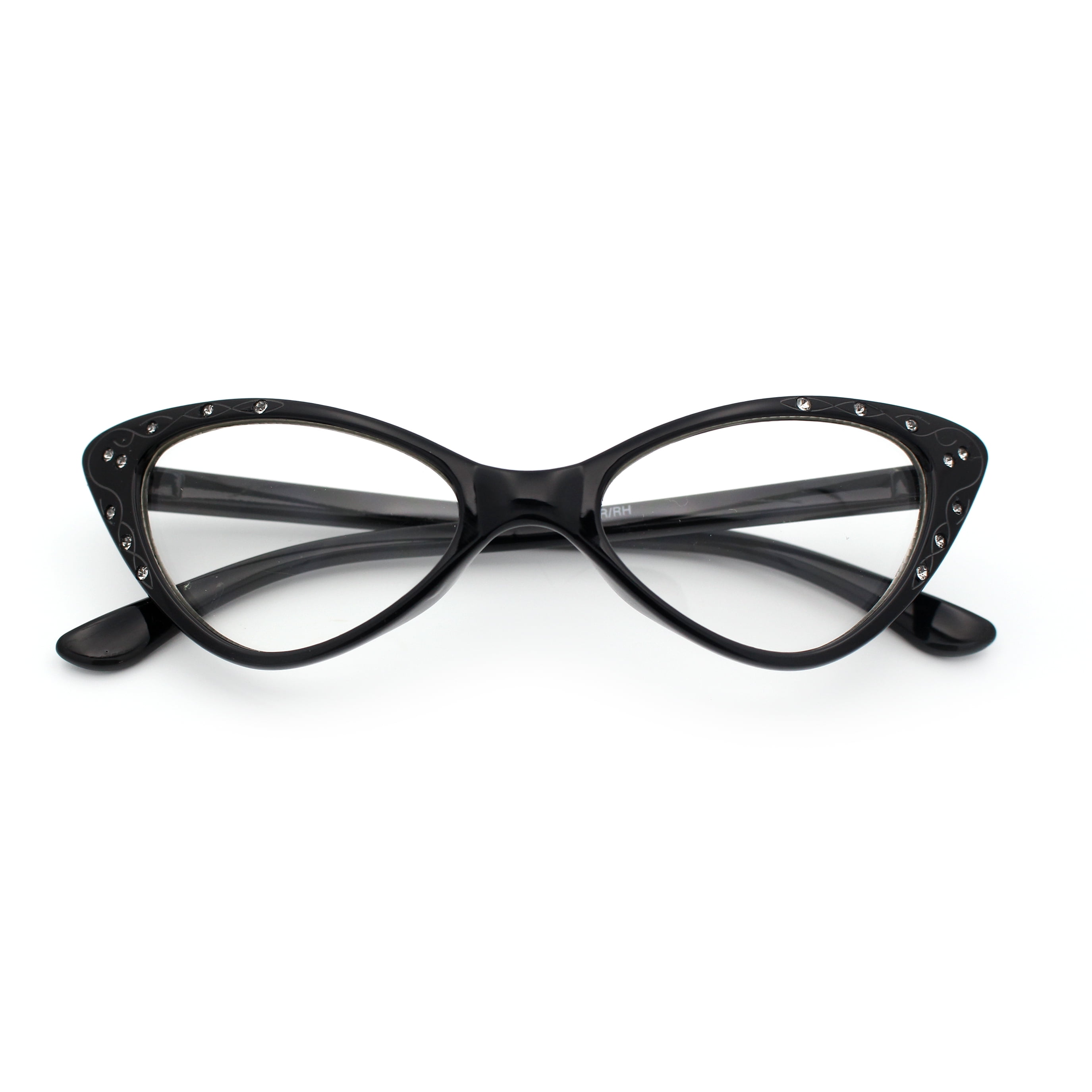 Womens Bling Rhinestone Gothic Cat Eye Clear Lens Plastic Fashion ...