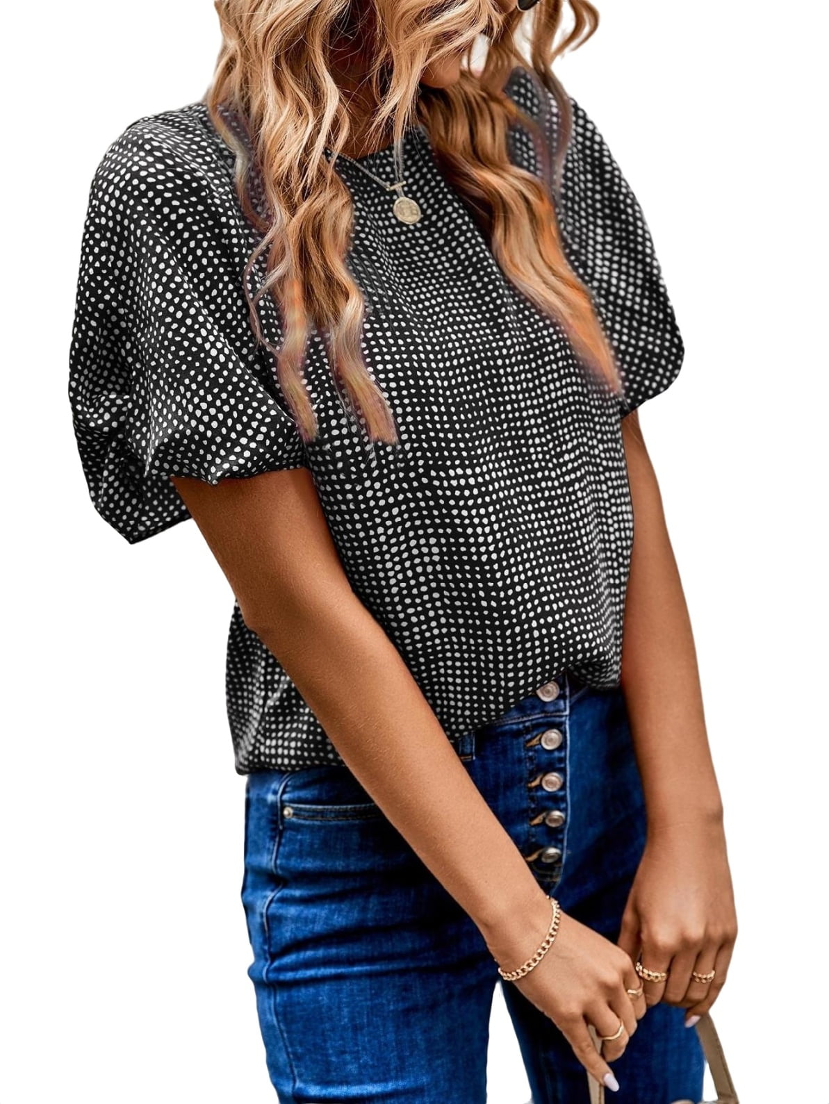 Walmart Exclusive Women's Casual Blouse Top, Black and White Allover ...