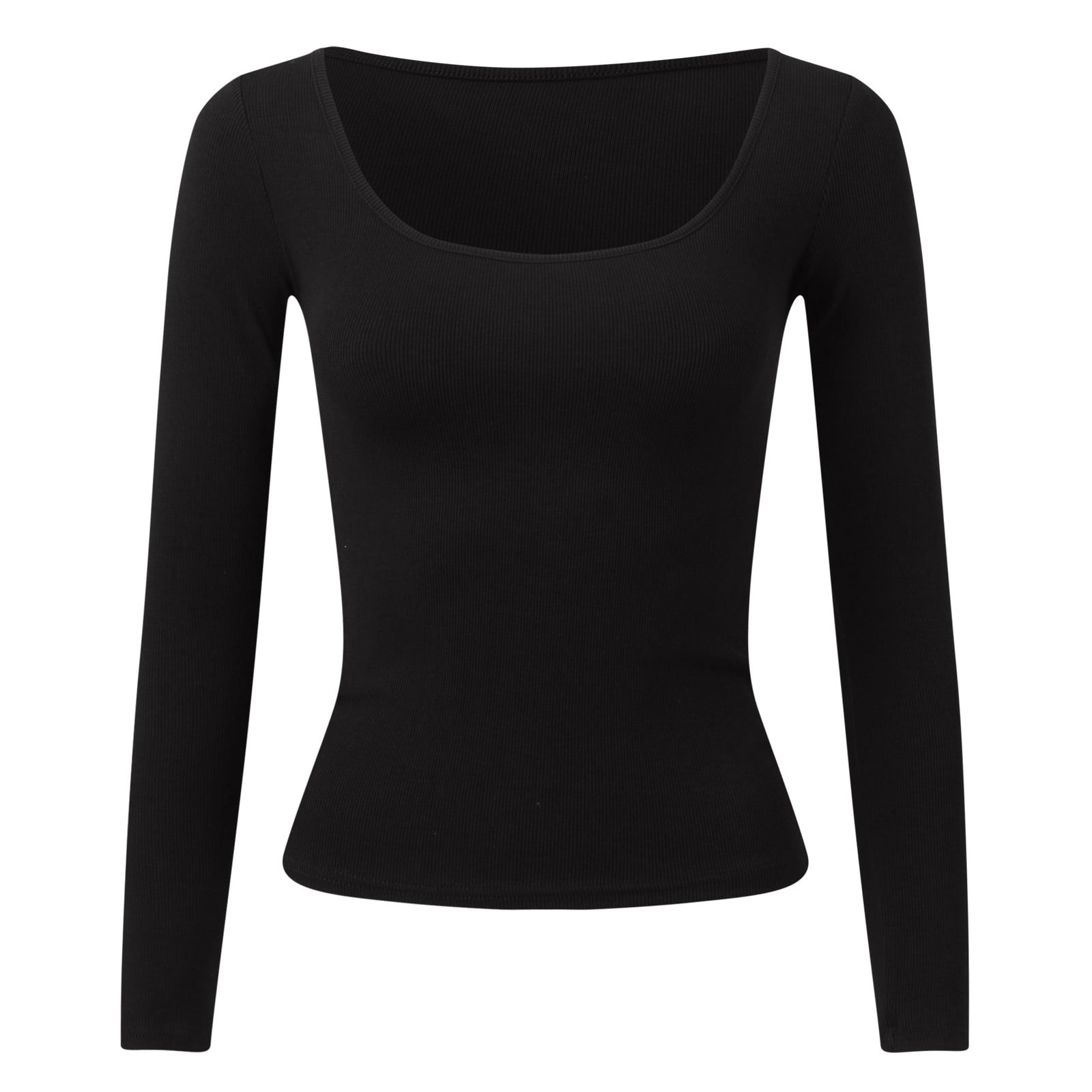 Womens Blouses Shirts Slim Fit Base Solid Color Long Sleeved Round Neck ...