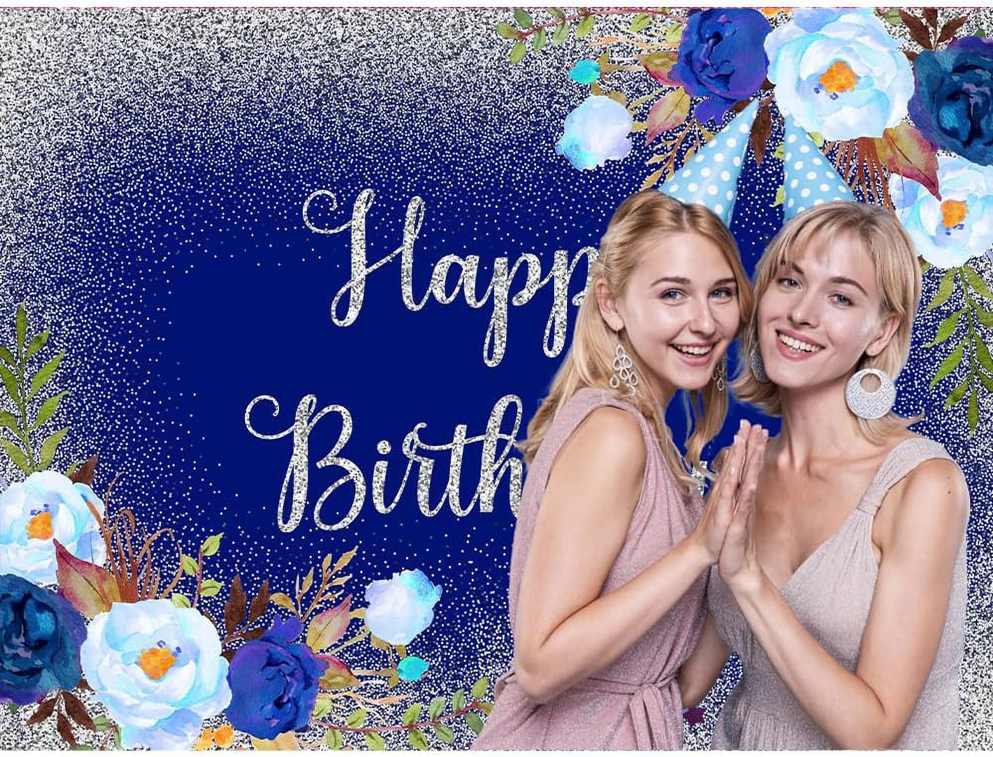 Womens Blue Happy Birthday Background Pink Blue Floral Birthday Photo ...