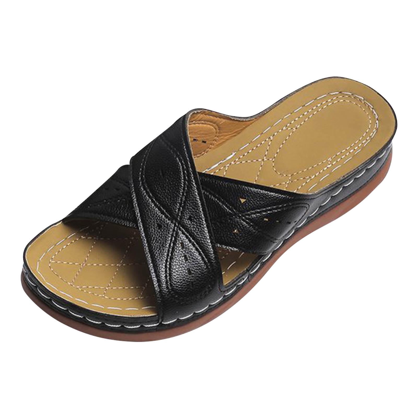 Womens Bohemian Slip On Wedge Slide Sandals Low Heel Arch Support Non ...