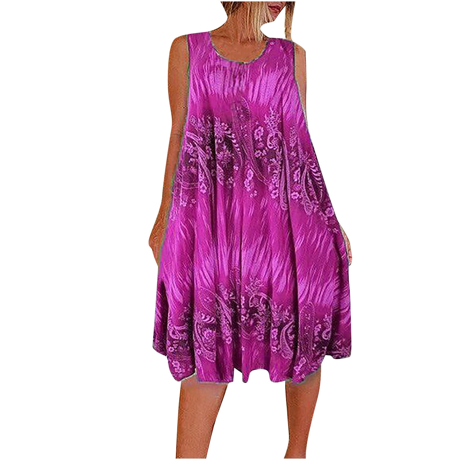AKOEE Womens Boho Summer Tank Dress, Sleeveless, Purple, Lightweight ...
