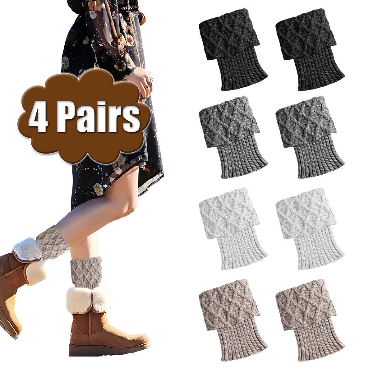 5 Pairs Womens Short Boots Socks Crochet Knitted Boot Cuffs Leg Warmers ...