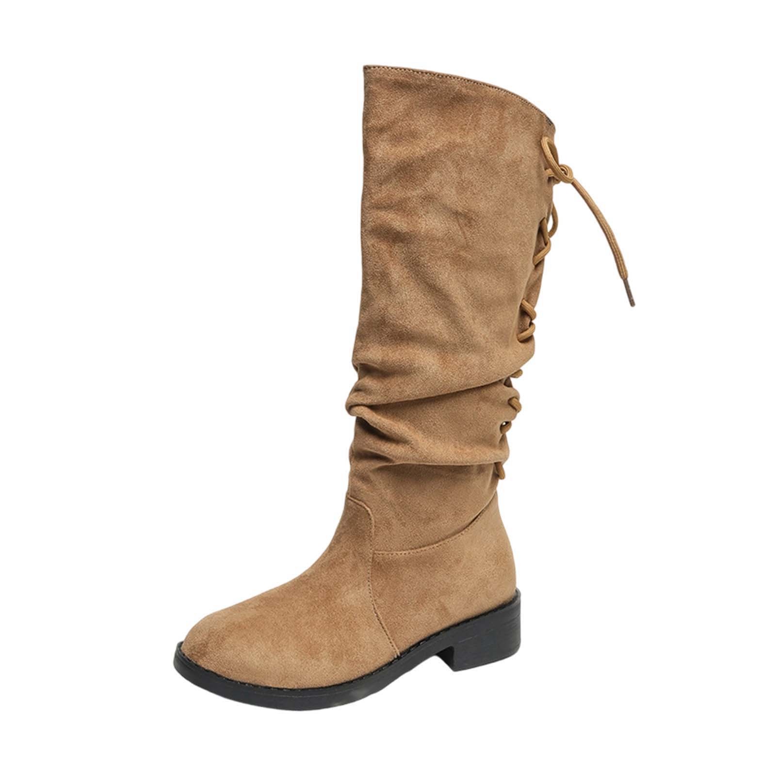 Womens Boots Women's Plus Size Autumn Wrinkled Knee High Cowboy Boots ...