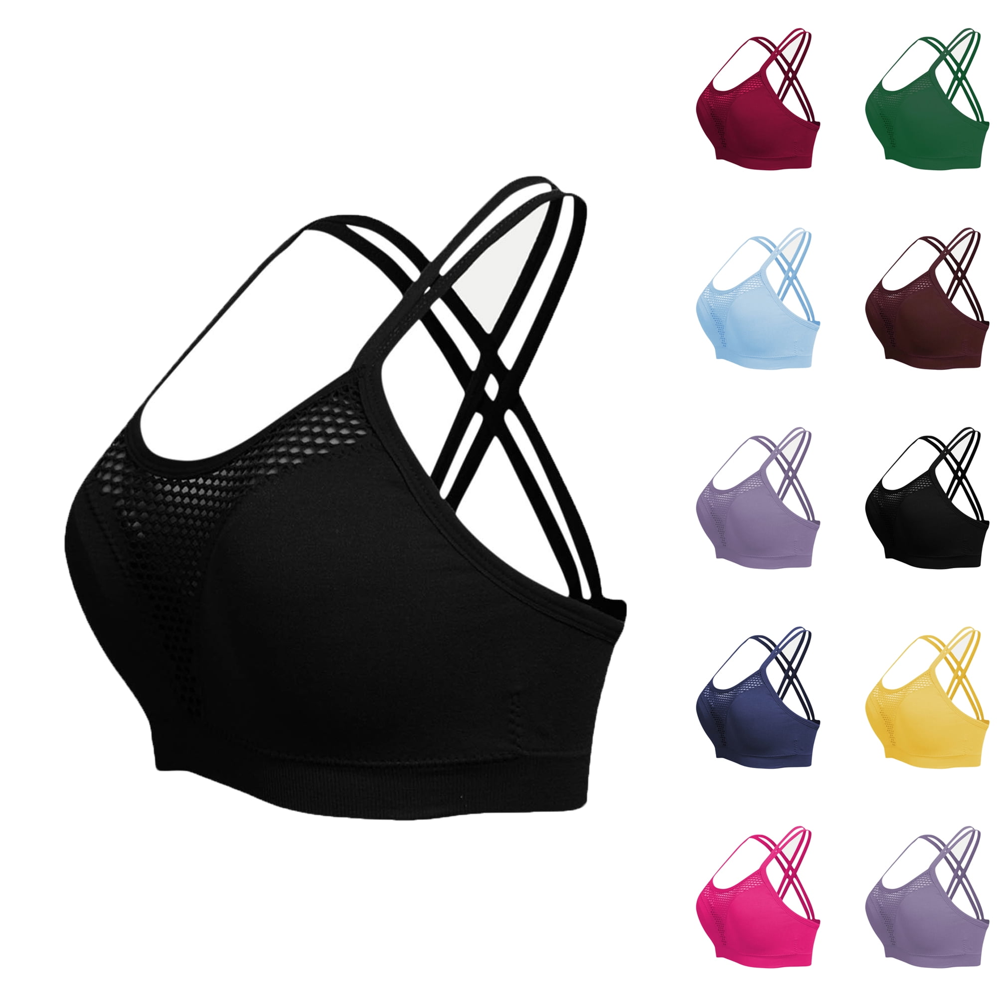 Womens Bras Women's Fashion Solid Color Sports Bra Thin Belt Shockproof ...