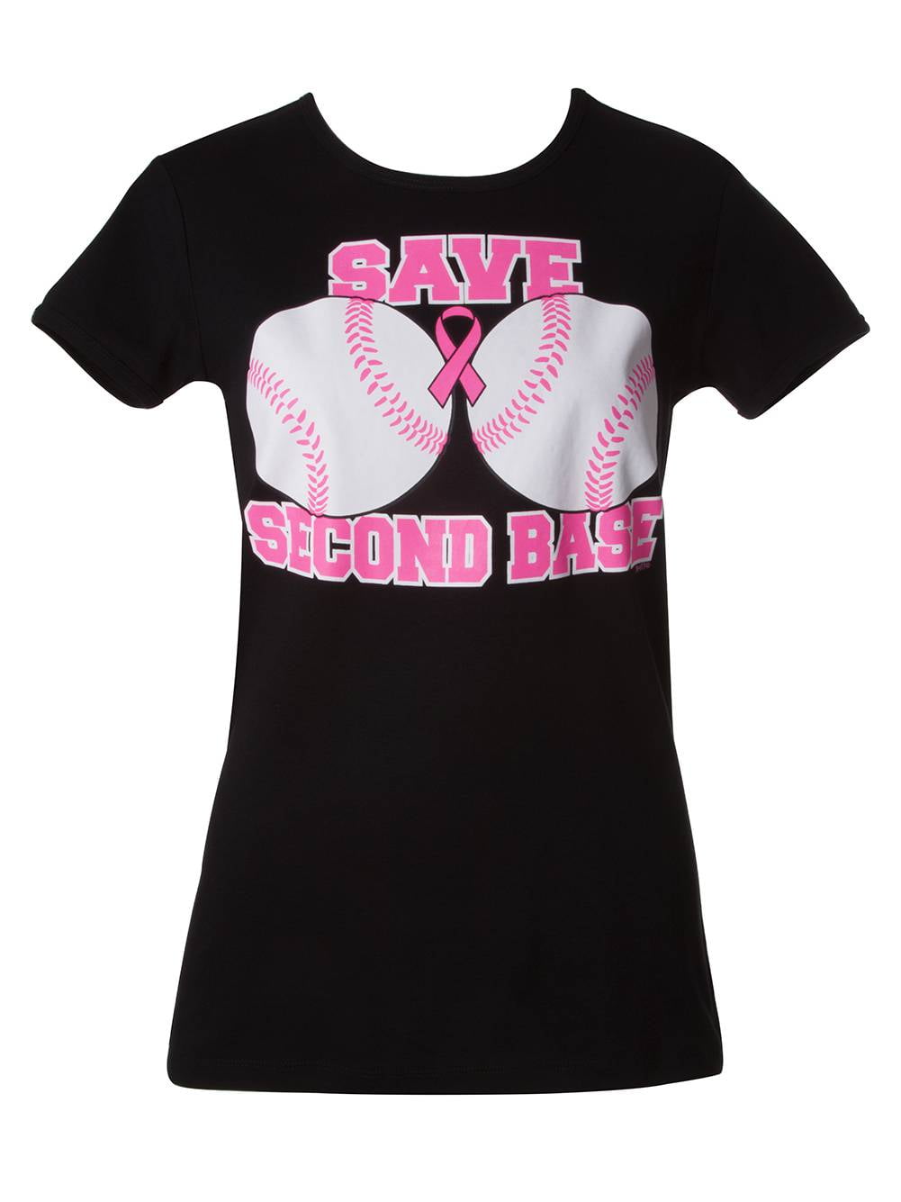 Womens Breast Cancer Awareness "Save Second Base" Black T-Shirt - Small ...
