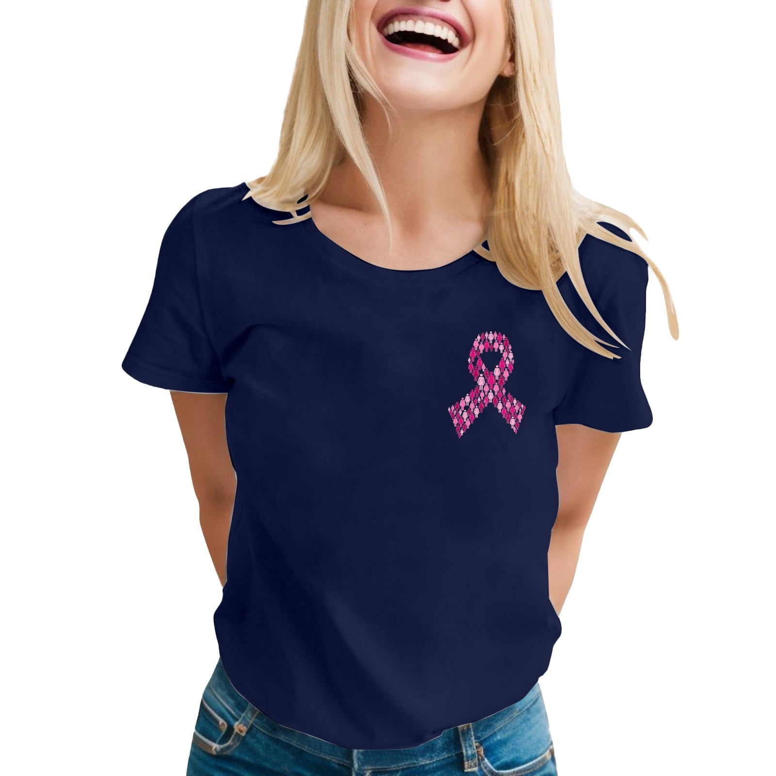 Womens Cancer Survivor T-Shirts Short Sleeve Round Neck Pink Ribbon ...