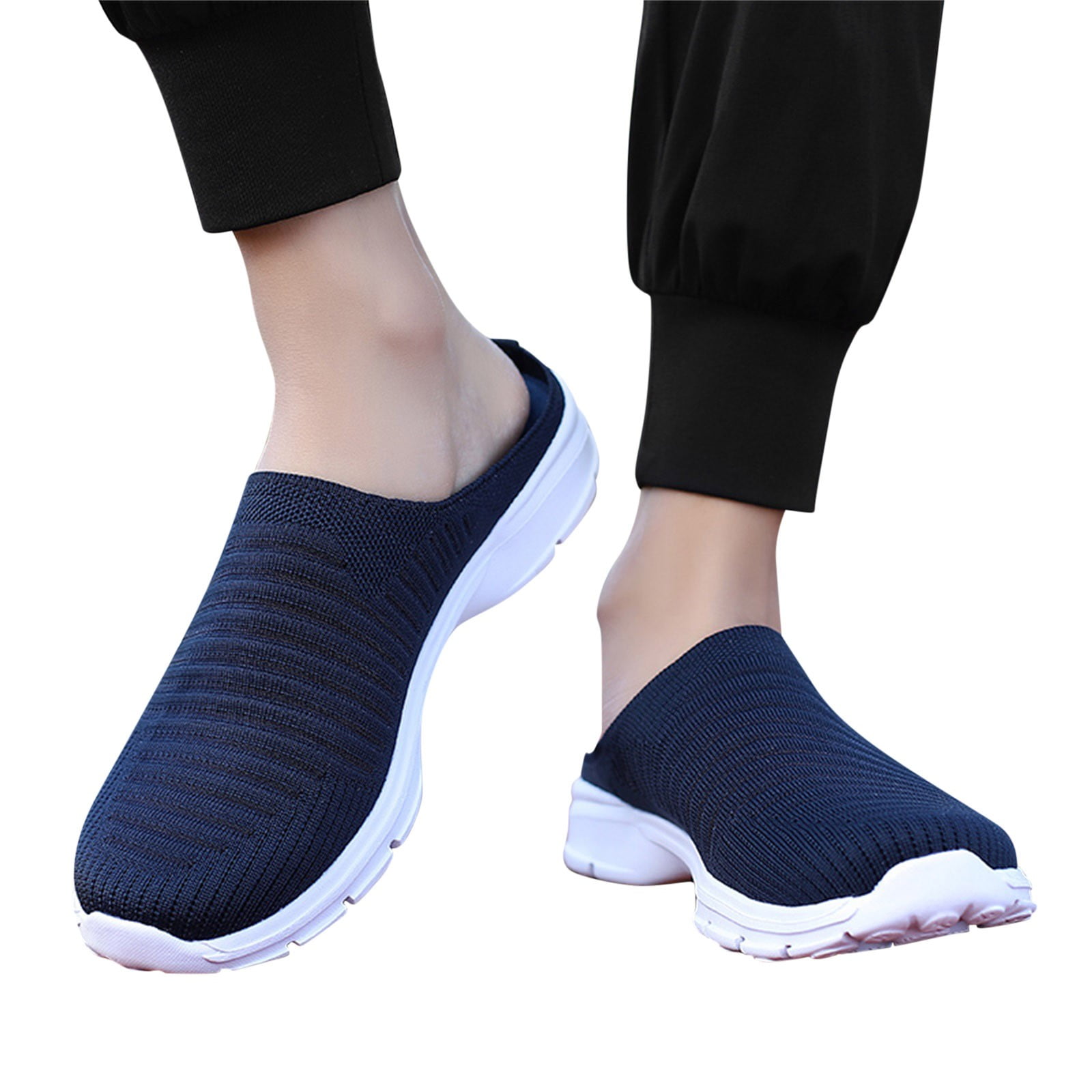 Womens Breathable Mesh Mules Sneakers Casual Open Back Running Shoes ...