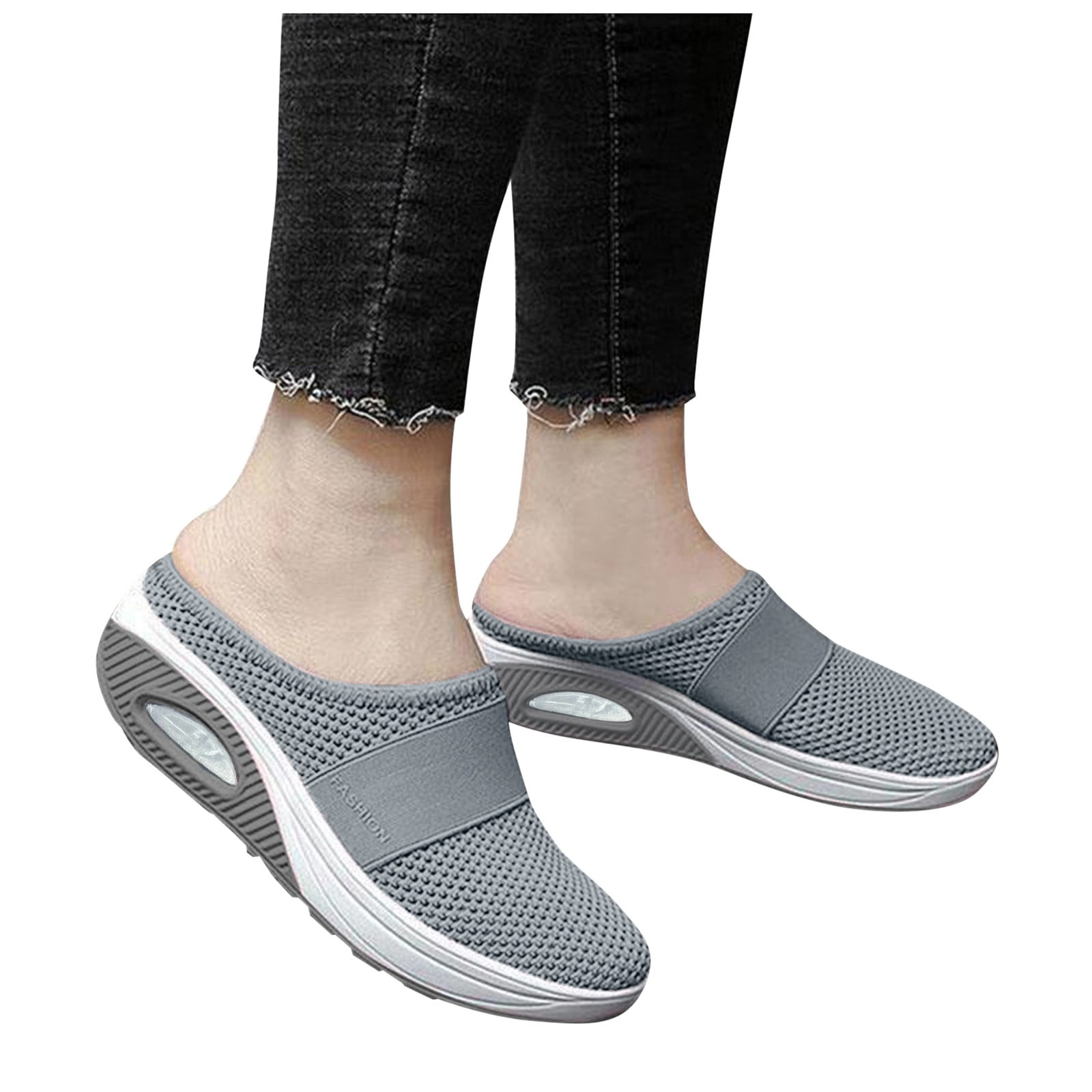 Womens Breathable Wedge Orthopedic Mesh Walking Shoes Open Back Slip On ...