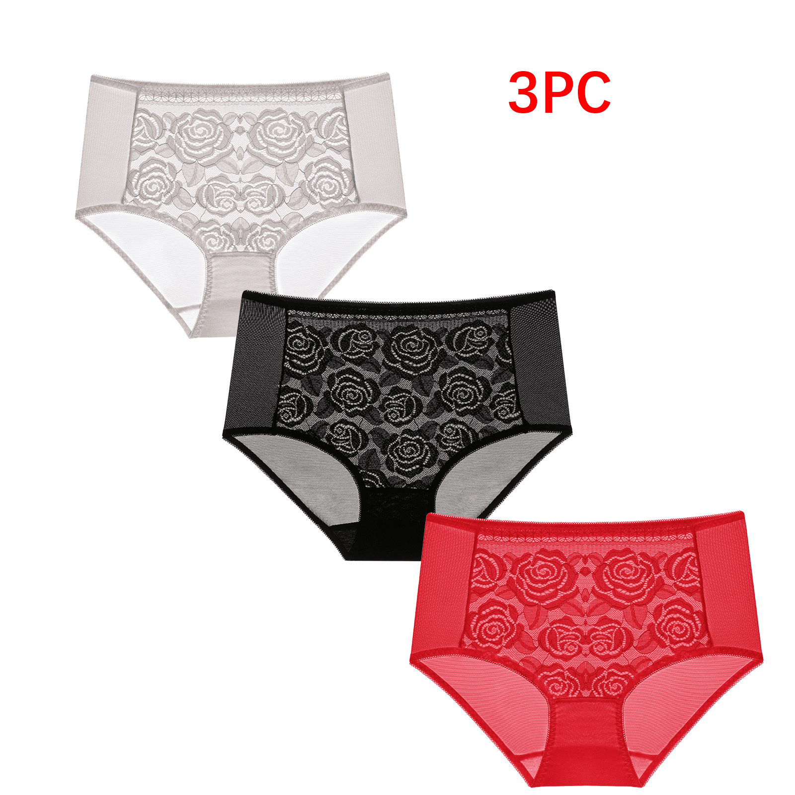 CHGBMOK Women High Waisted Lace Mesh Underwear Sexy Plus Size Briefs ...
