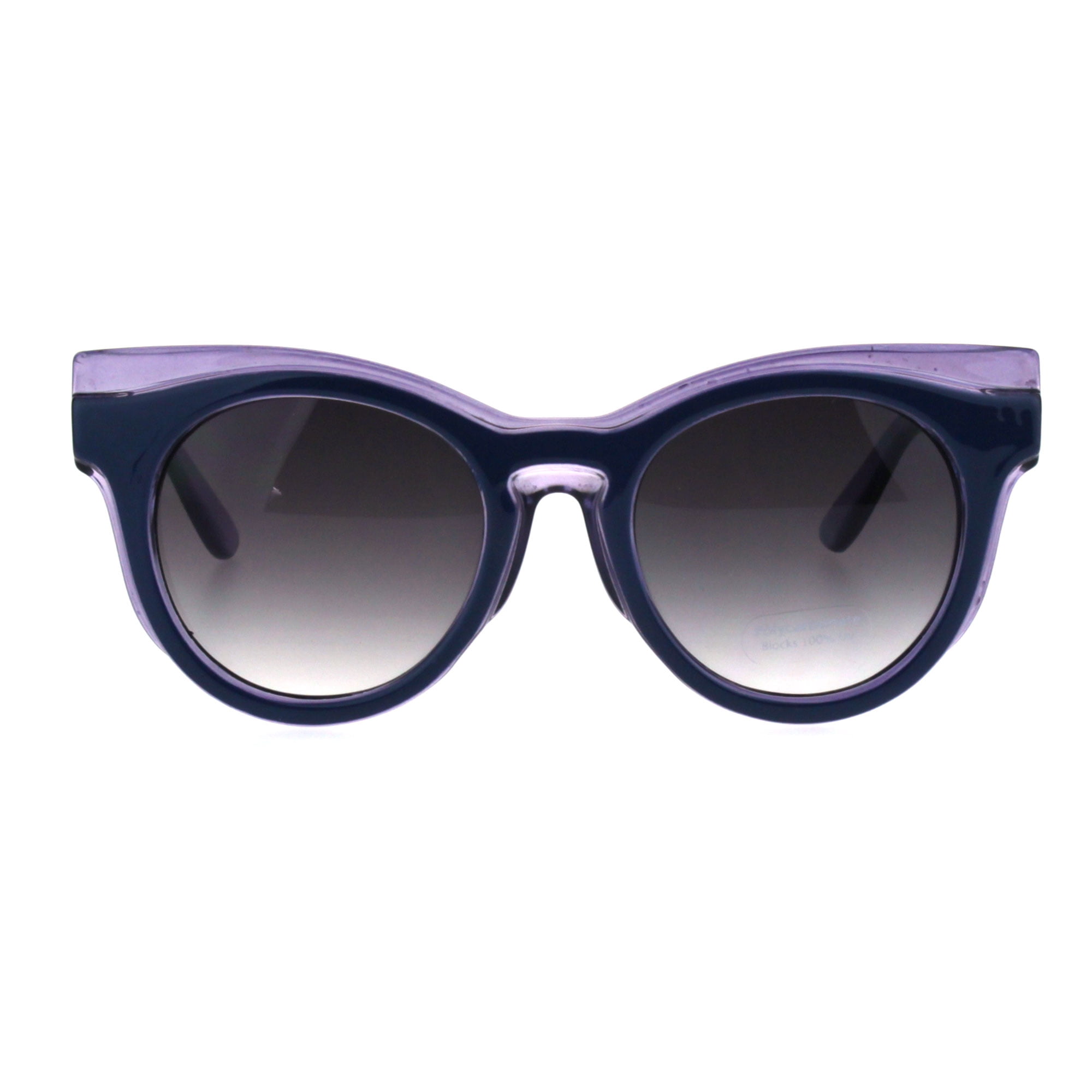 Womens Brow Diva Designer Cat Eye Round Plastic Retro Sunglasses Blue ...