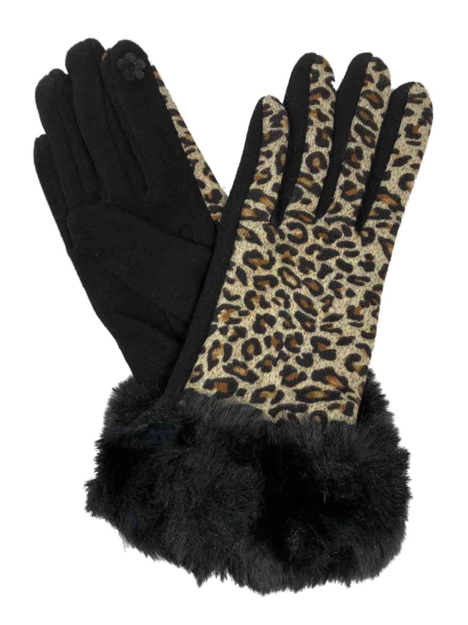 Womens Brown Leopard Print & Faux Fur Stretch Fit Text & Tech ...