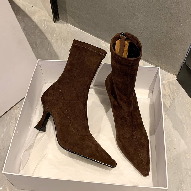 Womens Brown Suede Fall Boots with Zip, Ankle, Mid Calf, Pointed Toe ...