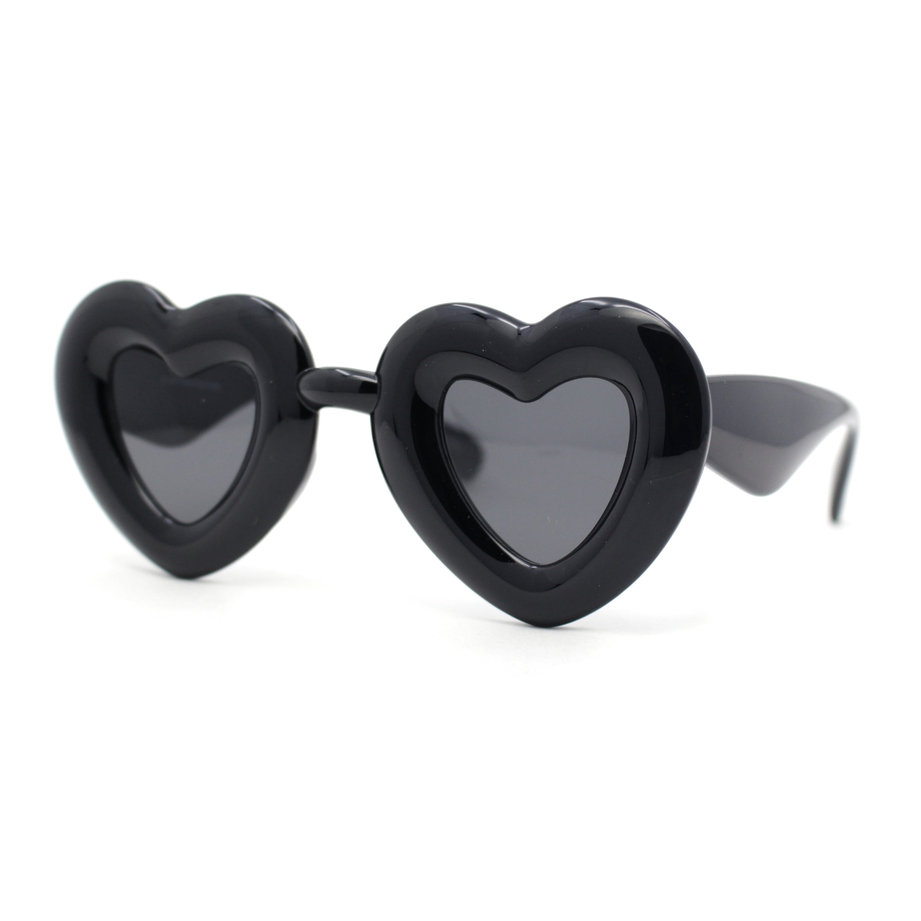Womens Bubbly Bloated Round Balloon Heart Plastic Sunglasses All Black ...