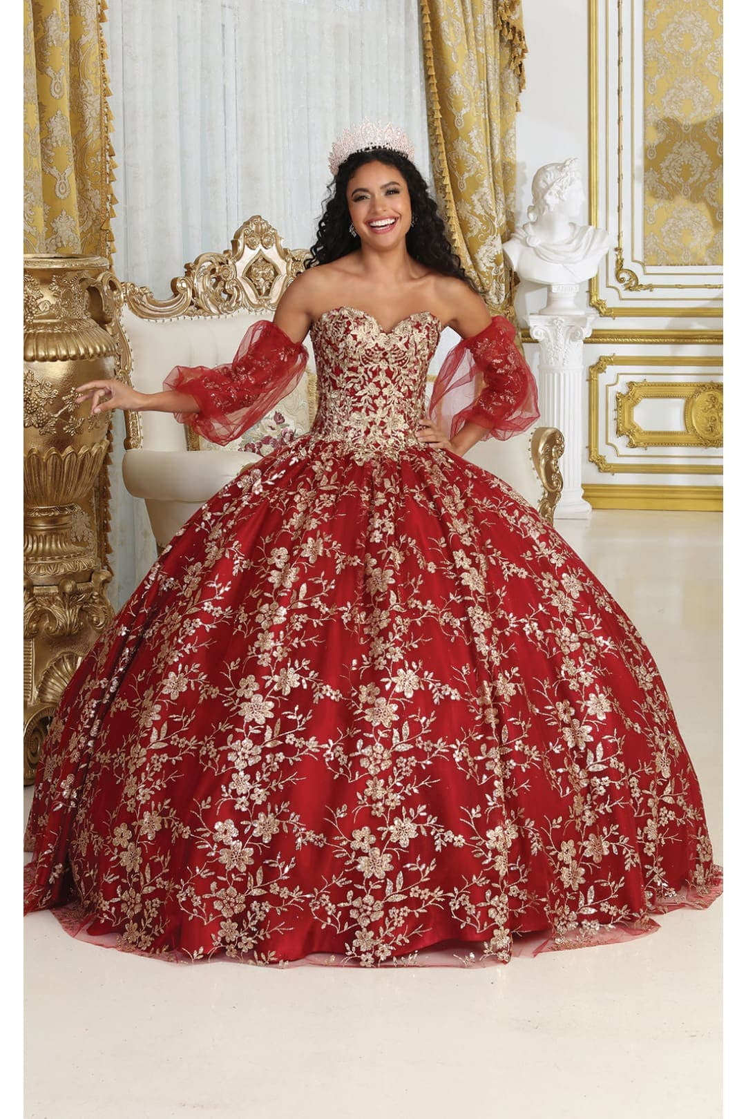 Womens Burgundy/Gold Prom Pageant Quince Party Long Sweetheart Neck ...