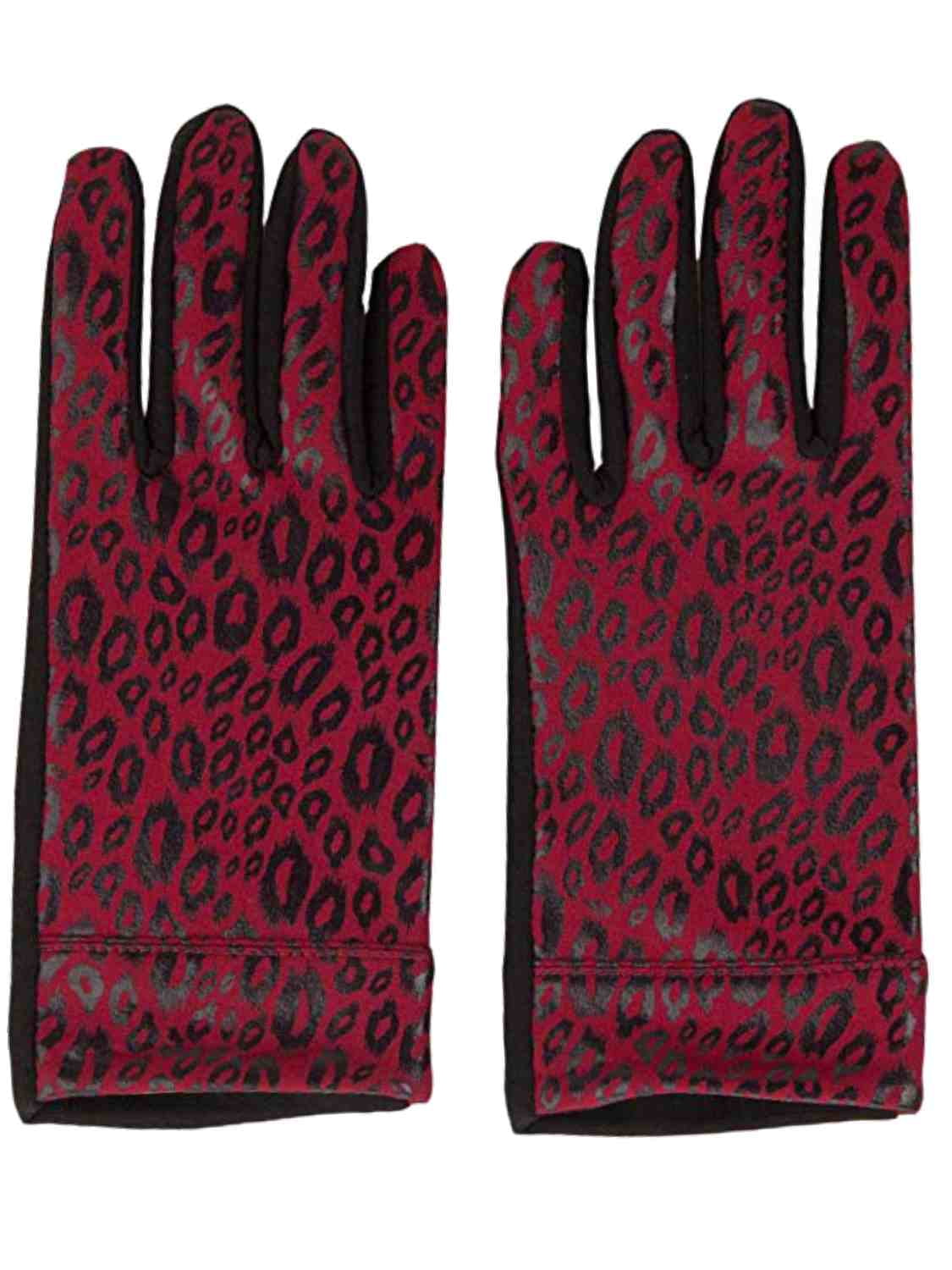 Womens Burgundy Red Leopard Print Stretch Fit Texting & Tech Gloves ...