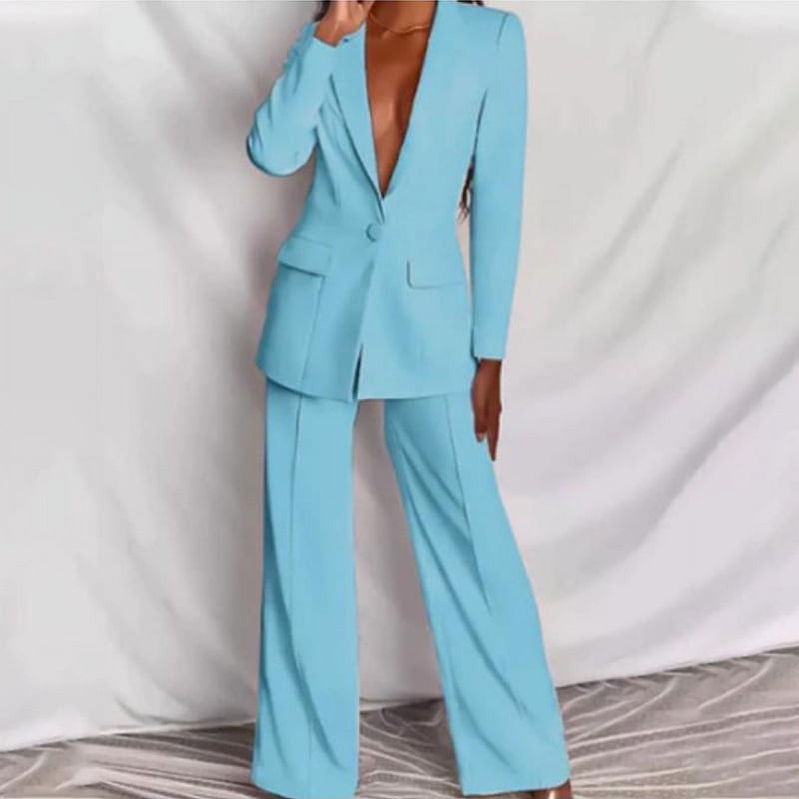 Womens Business Suit Solid Blazer 2 Piece Elegant Formal Work Pant ...