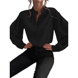 Womens Button Down Shirts Long Sleeve Dressy Tops Band Collar Fall ...