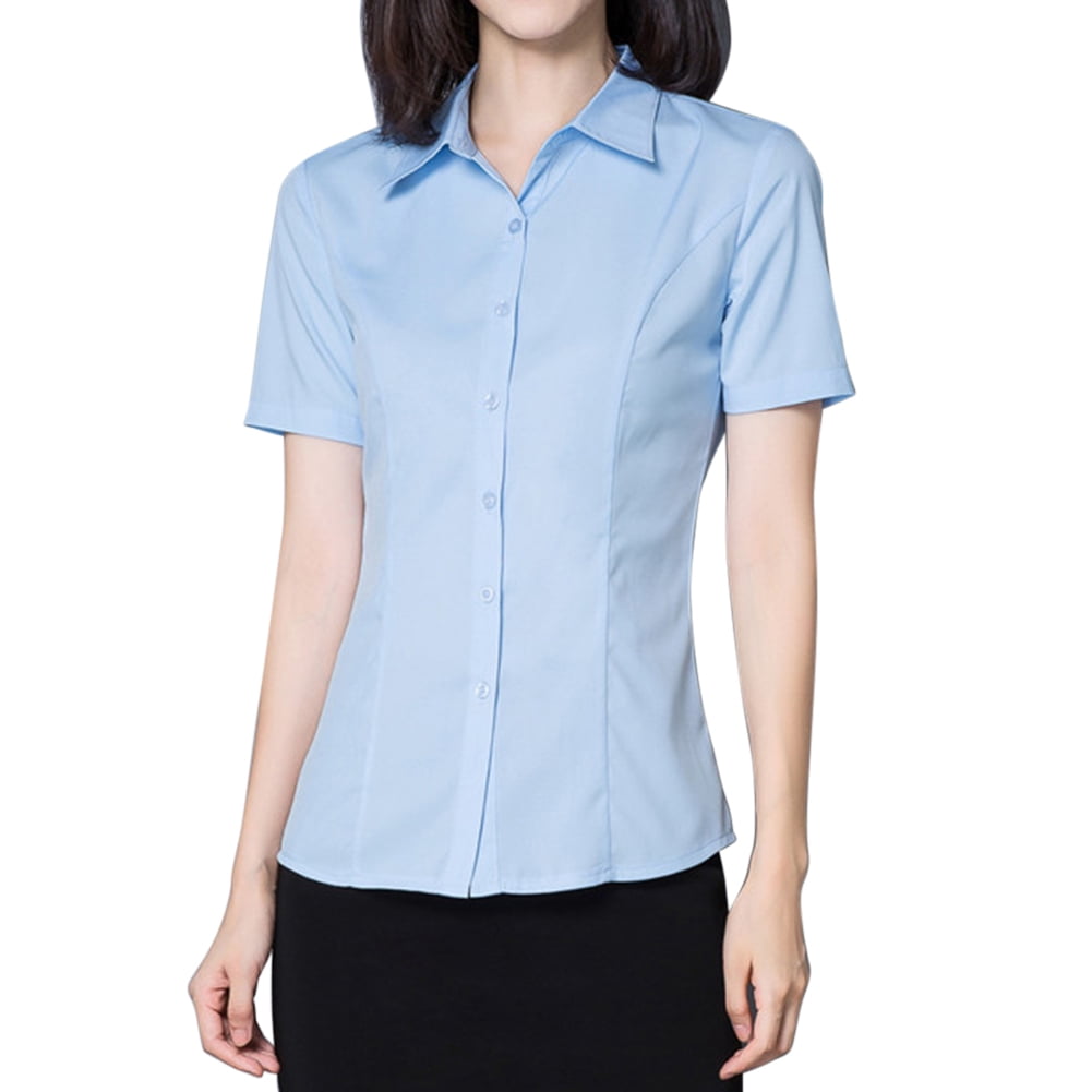 Womens Button Down Shirts Short Sleeve Business Collared Work Office ...