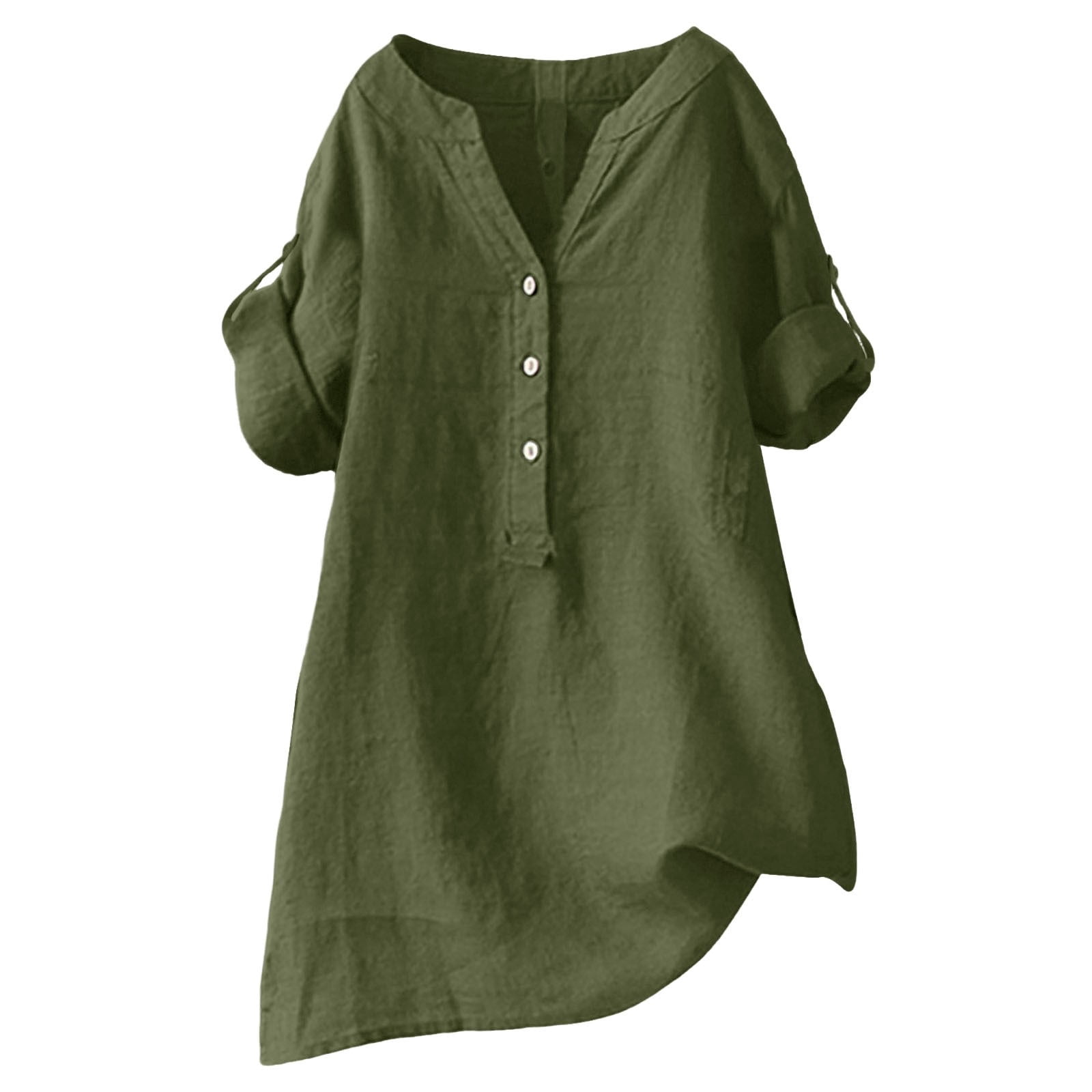 Womens Button Down Shirts Short Sleeve Solid Color V Neck Blouses Loose ...