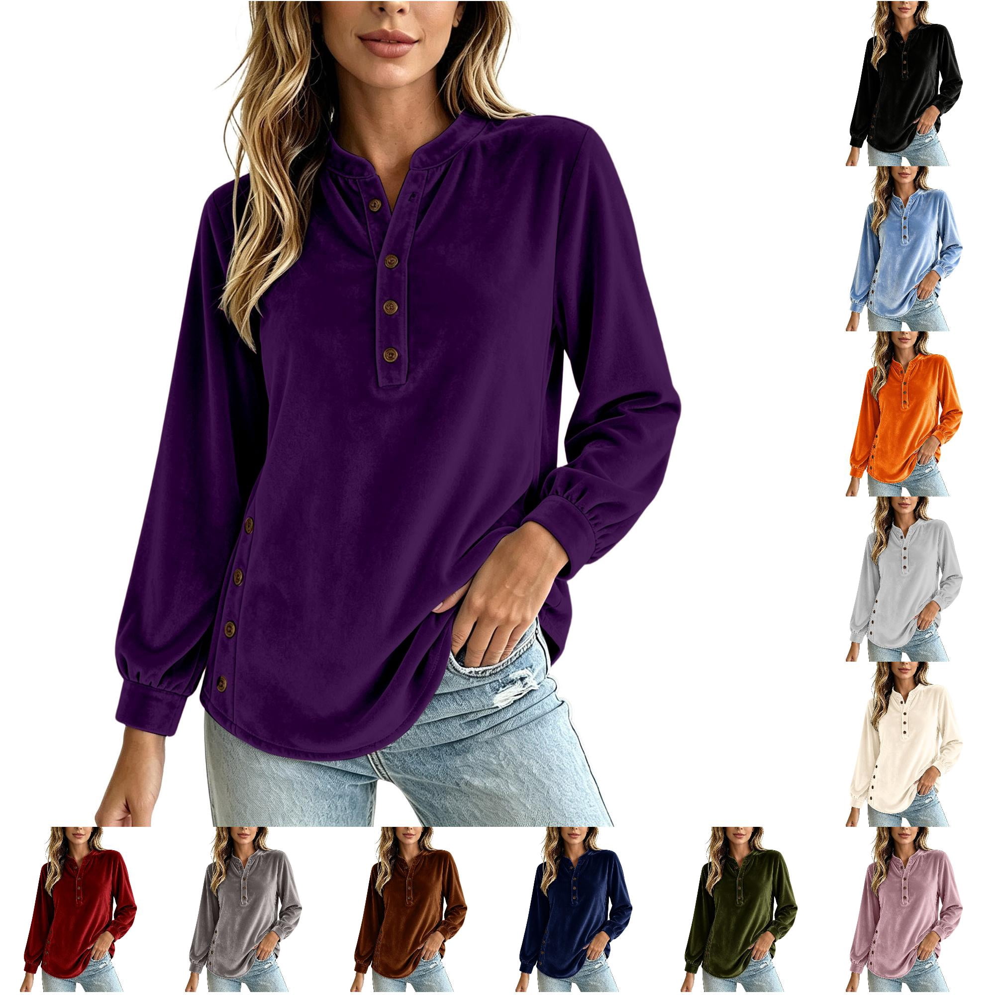Womens Button Sweatshirt Comfy Fashion Clothing - Walmart.com