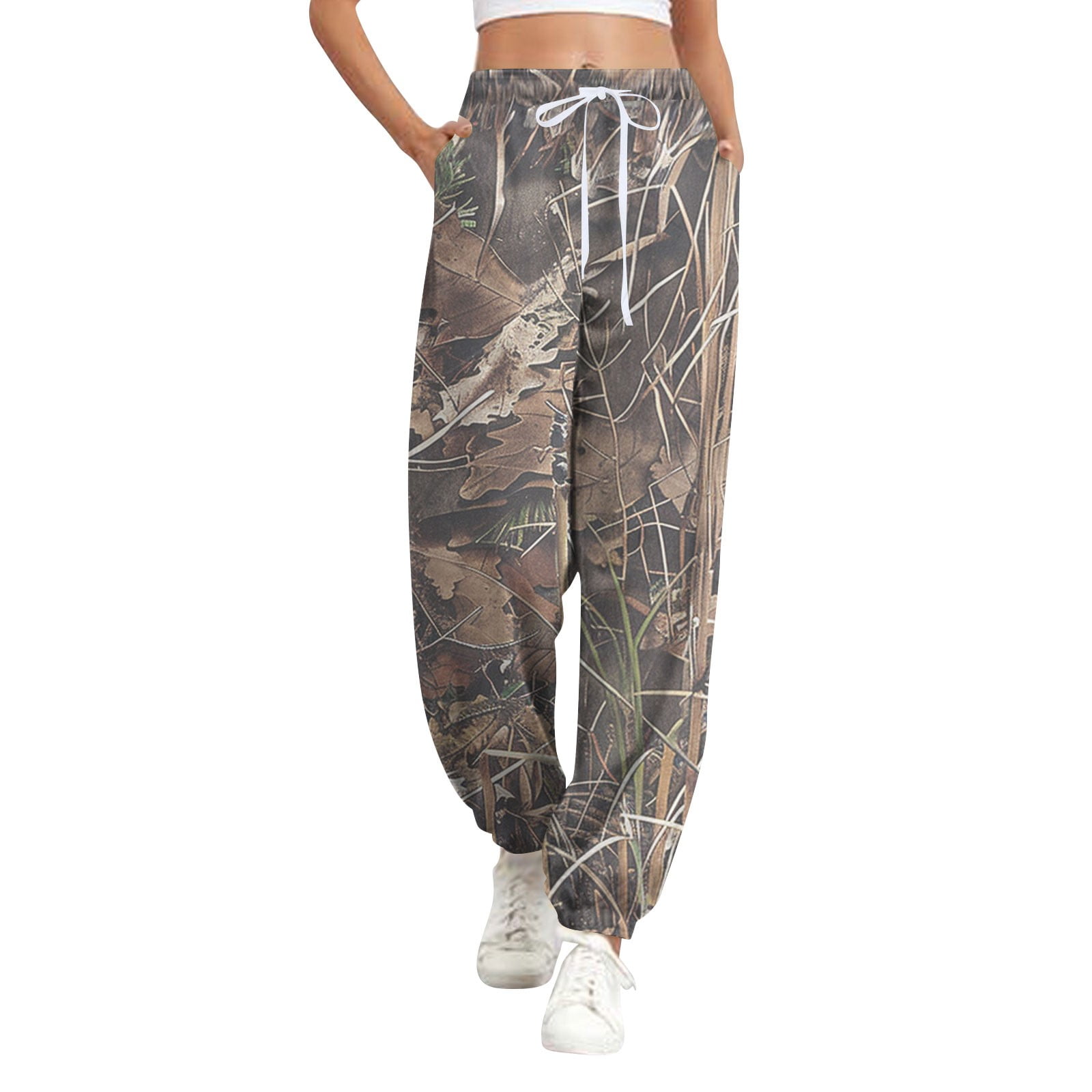 Womens Camo Sweatpants Drawstring High Waisted Lounge Pants Maple Leaf ...