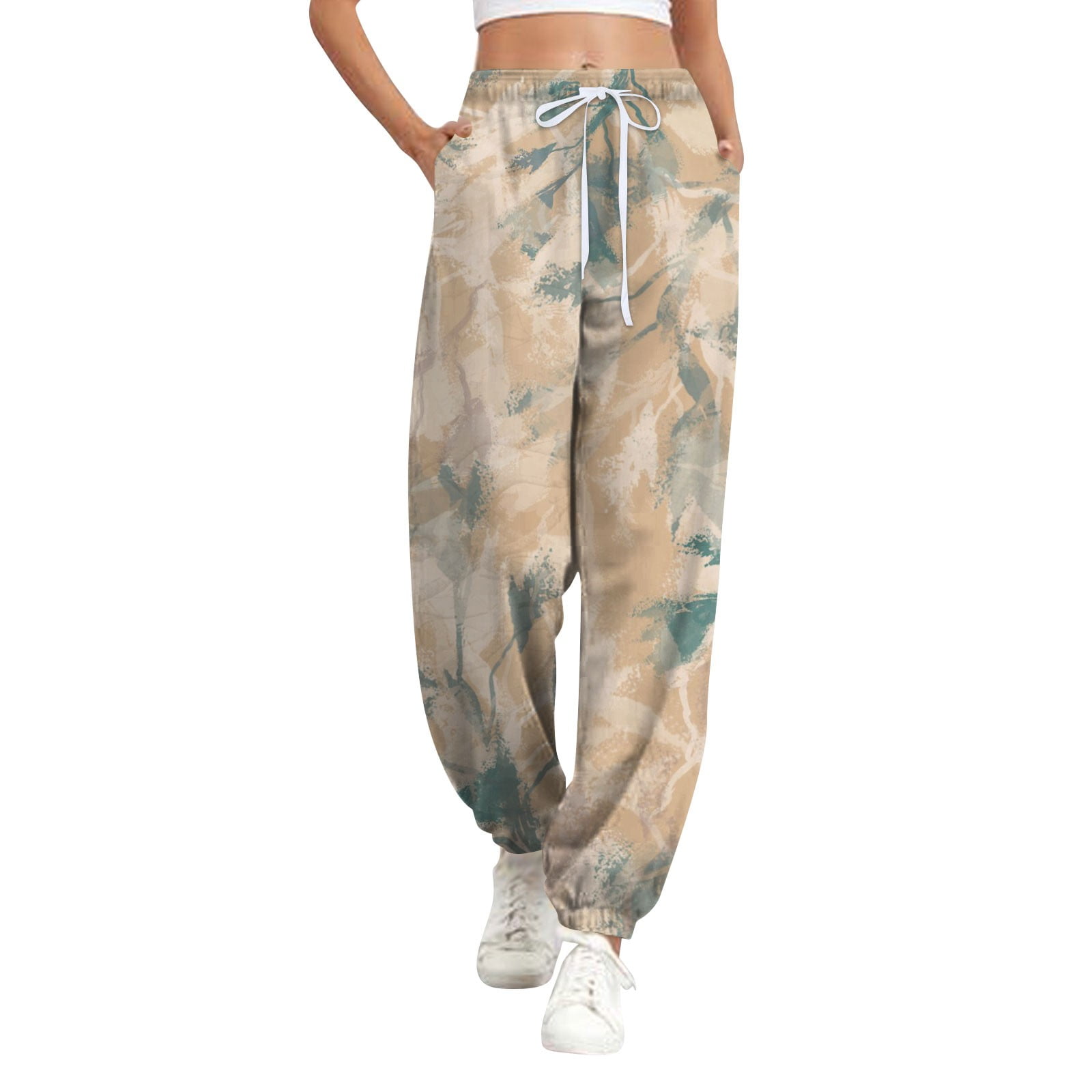 Womens Camo Sweatpants Drawstring High Waisted Lounge Pants Maple Leaf ...