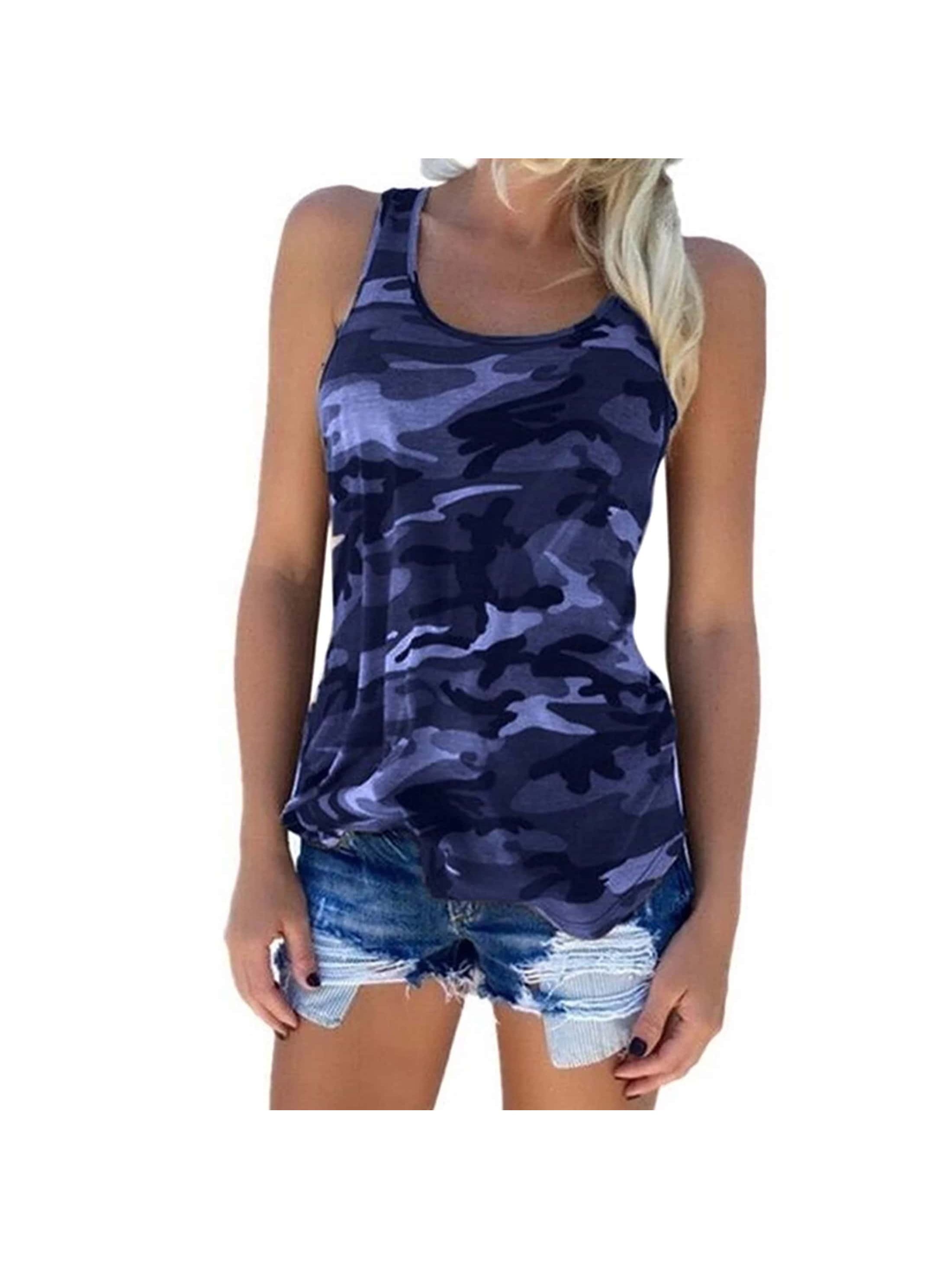 Womens Camo Tank Tops Athletic Yoga Vest Shirt Running Muscle T-Shirt ...