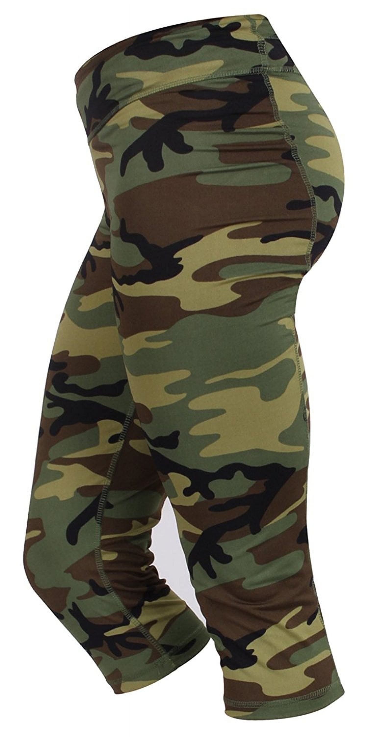 Womens Camo Workout Performance Capris - Woodland Camo, X-Large ...