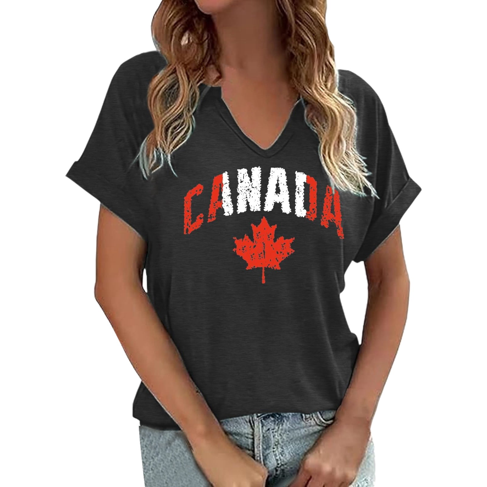Womens Canada Day T Shirts Short Sleeve Trendy Canadian Flag Graphic ...