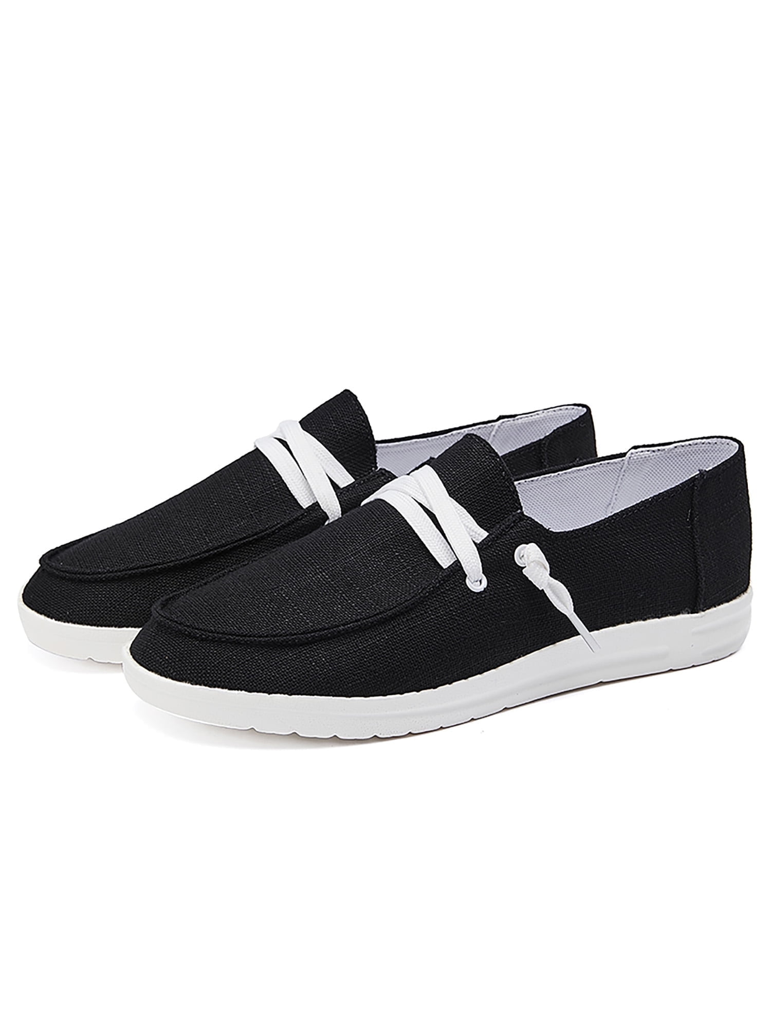 Womens Canvas Loafer Slip On Casual Closed Toe Lace Up Flatform Boat ...