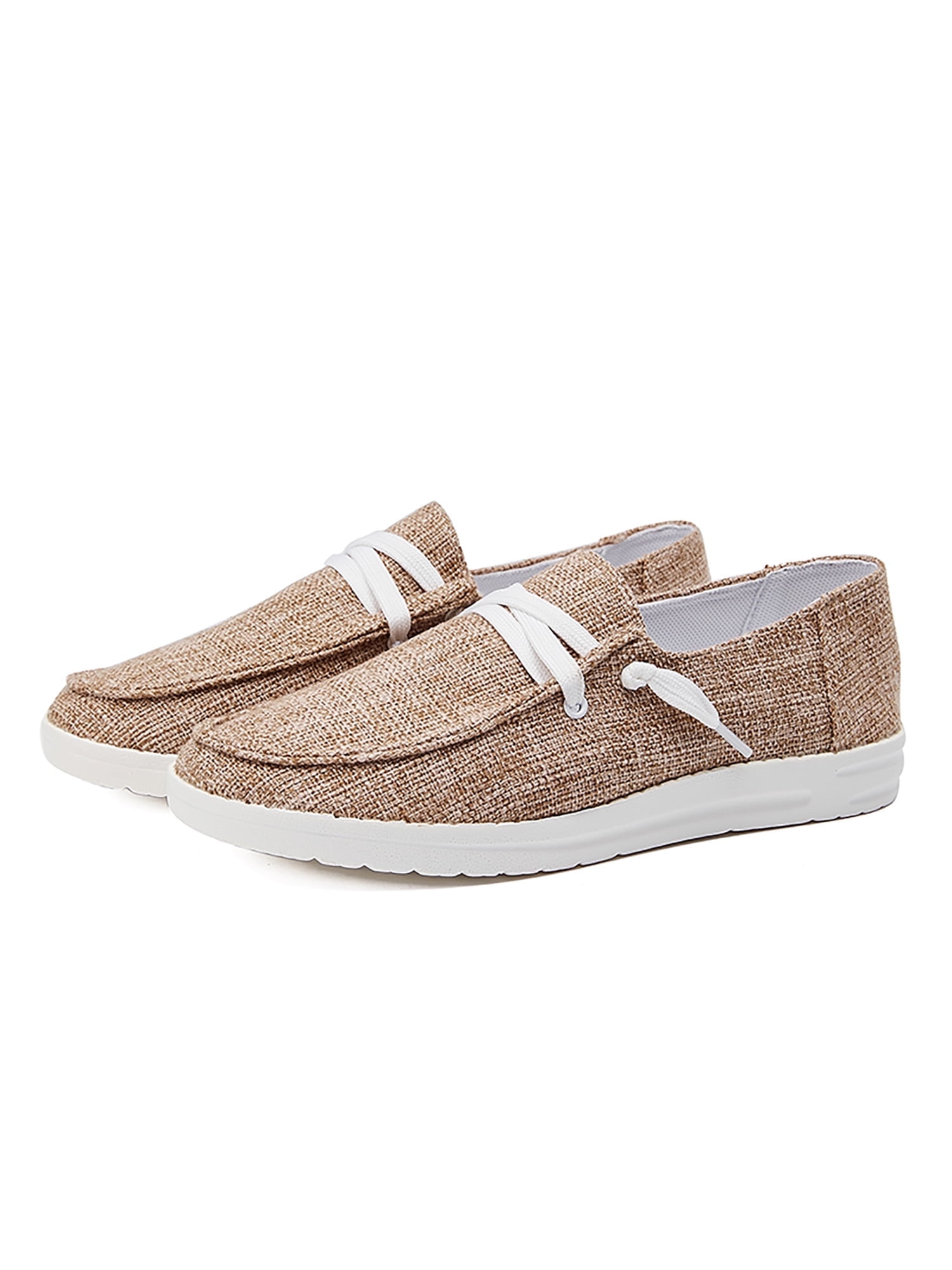 Womens Canvas Loafer Slip On Casual Closed Toe Lace Up Flatform Boat ...