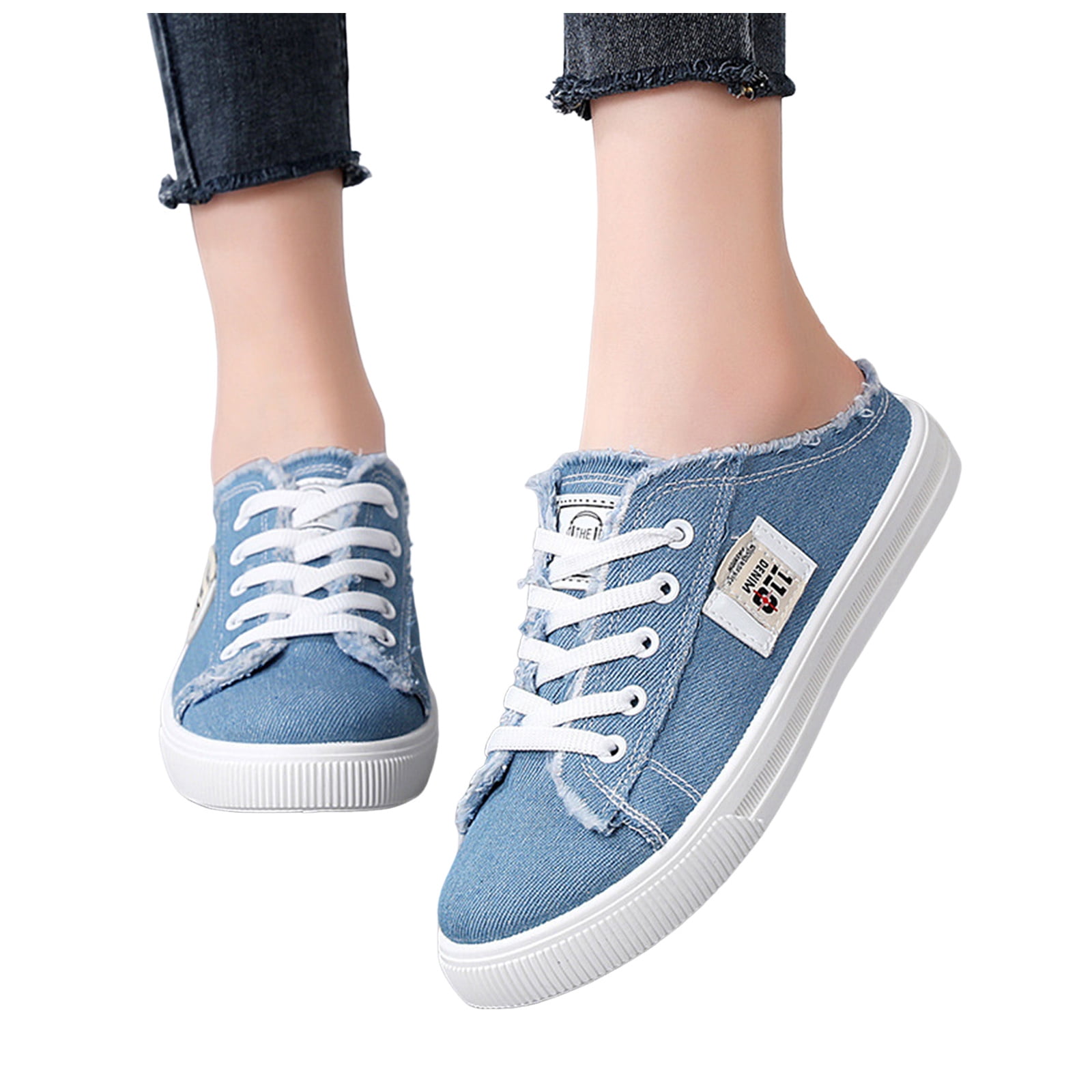 Womens Canvas Mules Fashion Sneakers Denim Casual Comfortable Backless ...
