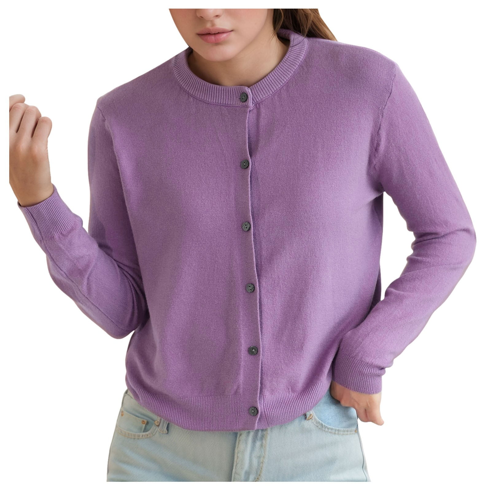 Womens Cardigan Pure Cardigan Twin Sets Round Neck Long Sleeve Button ...