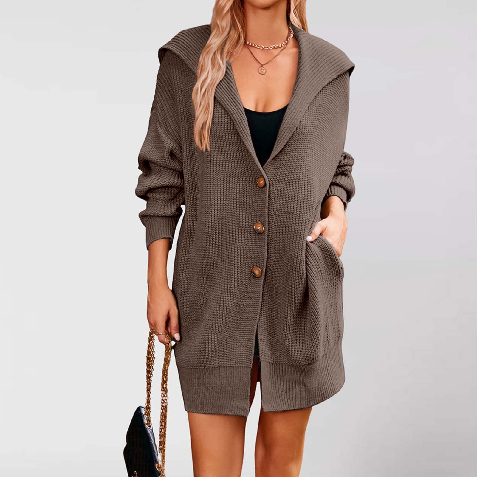 Womens Cardigan Sweaters Knit Light Brown Long Sweaters for Women Cozy ...