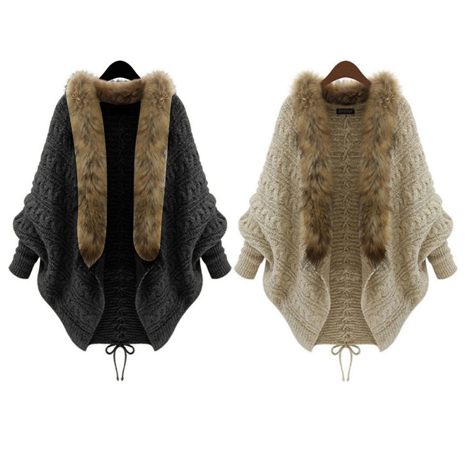 Womens Cardigan Sweaters Thick Poncho Capes Autumn Winter Knitted Bat ...