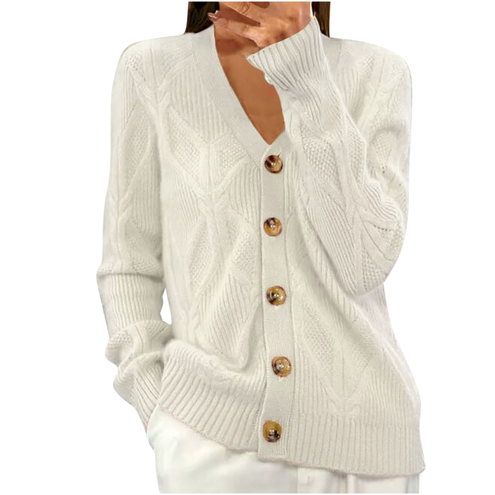Womens Cardigans Lightweigh Solid Color Sweater Coat Long Sleeve V-Neck ...