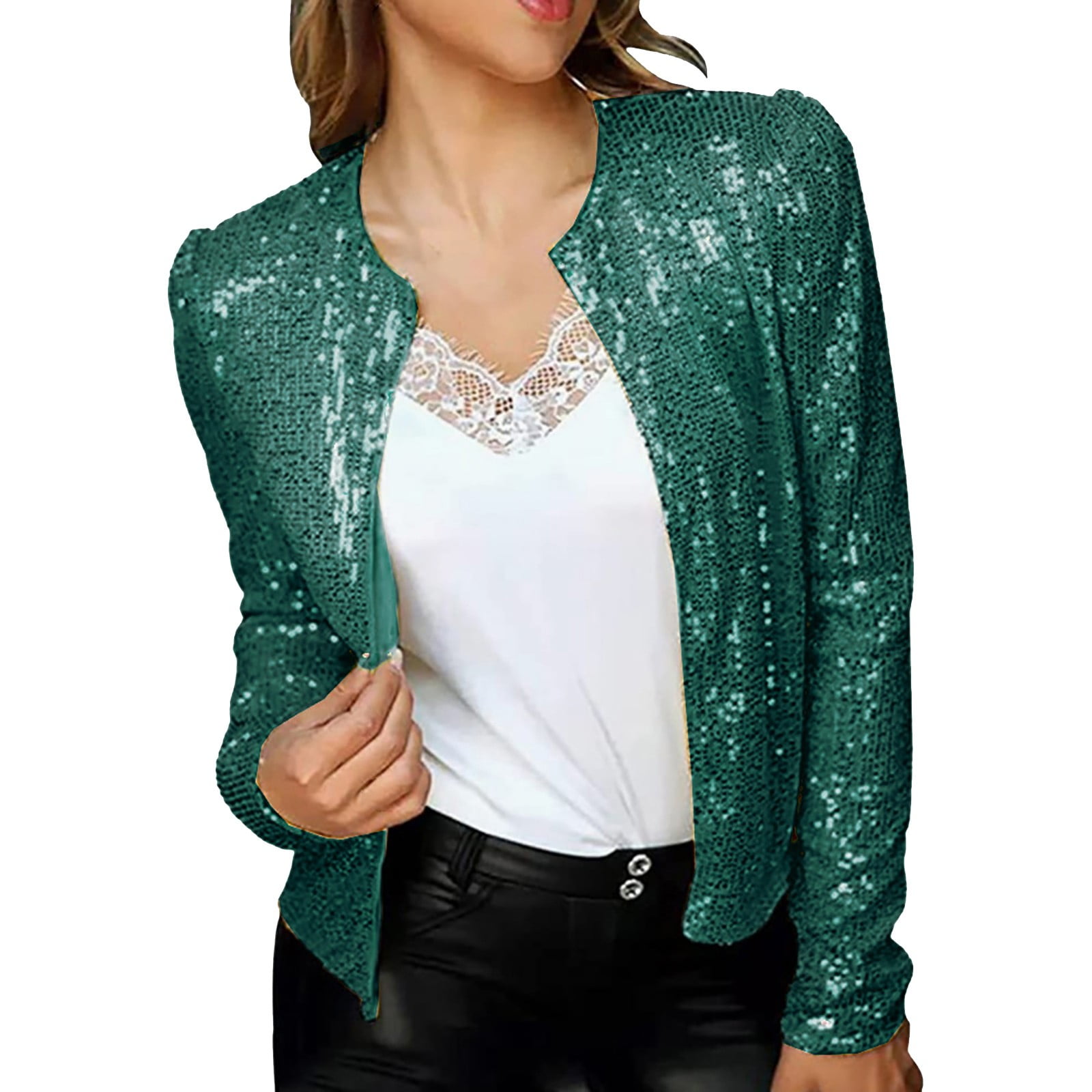Womens Cardigans Lightweight Fashion Color Matching Sequin Short Casual ...