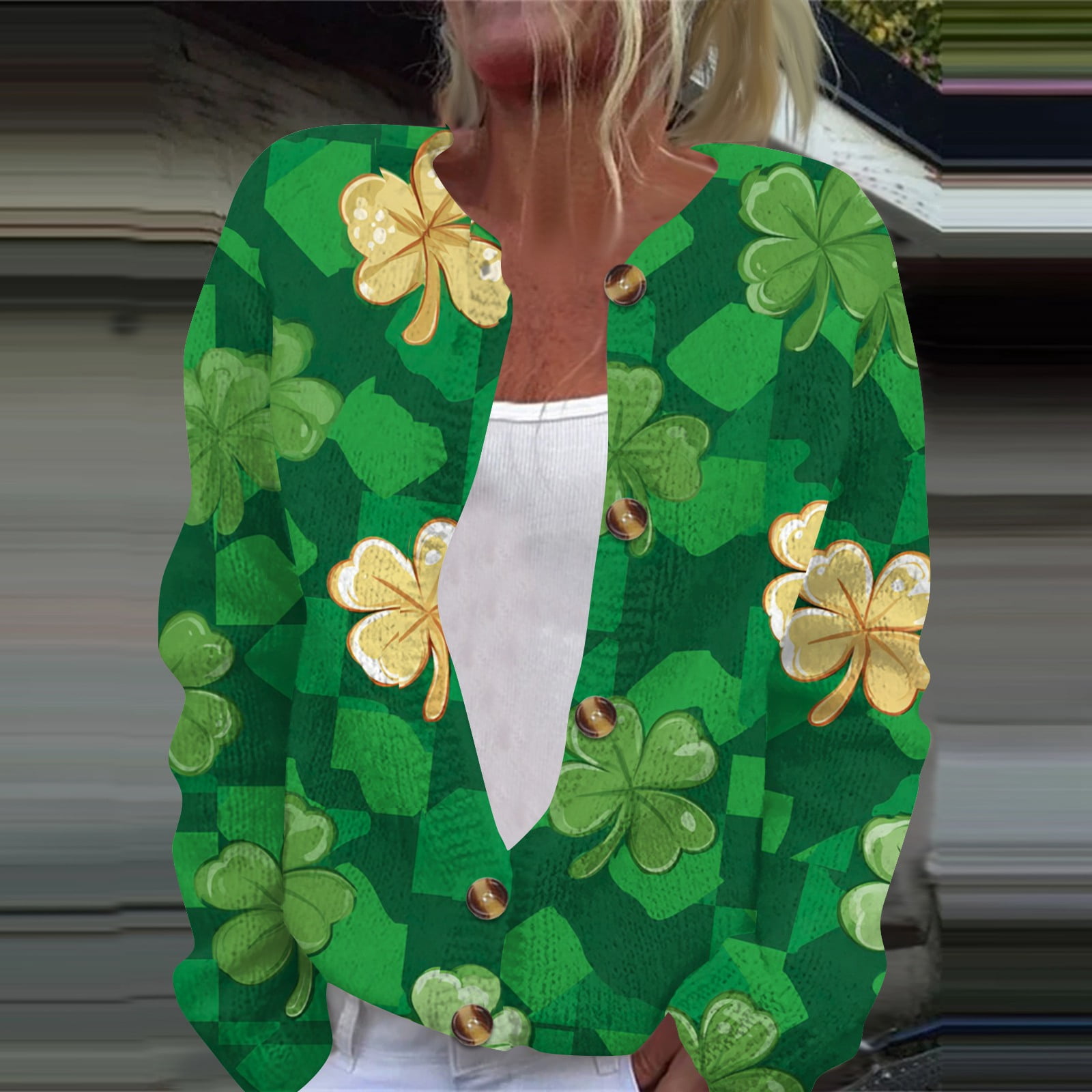 Womens Cardigans Saint Patrick's Day Shamrock Pattern Button Cardigan ...