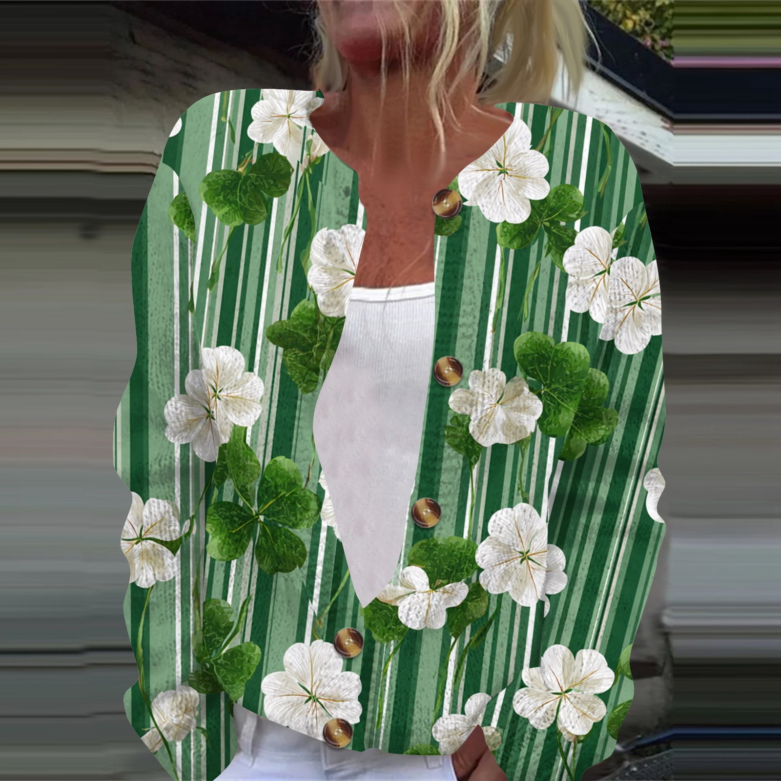 Womens Cardigans Saint Patrick's Day Shamrock Pattern Long Sleeve ...