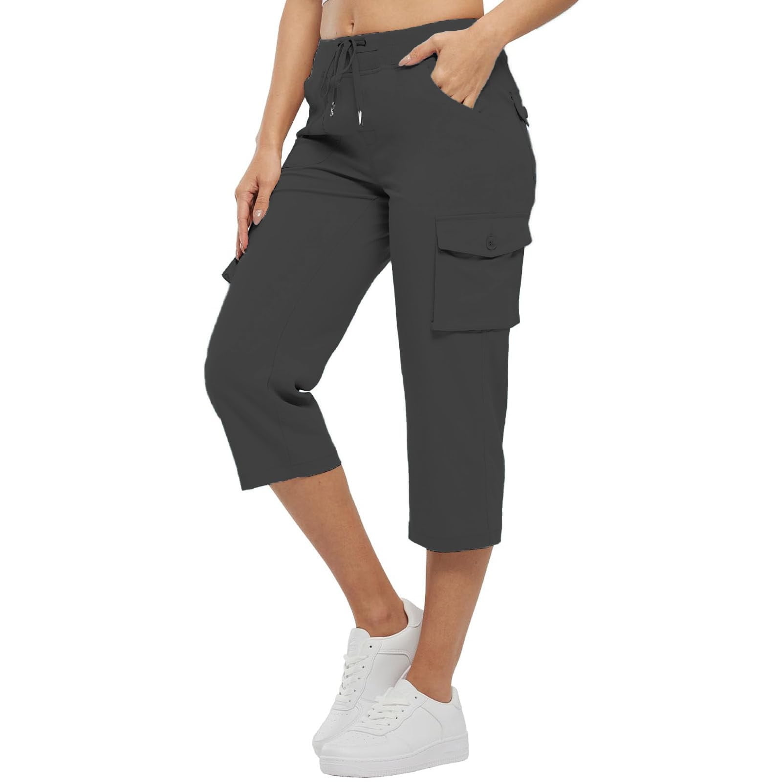 Womens Cargo Capris with Pockets Loose Fit Casual Capri Pants Dressy Lightweight Ladies Baggy ...