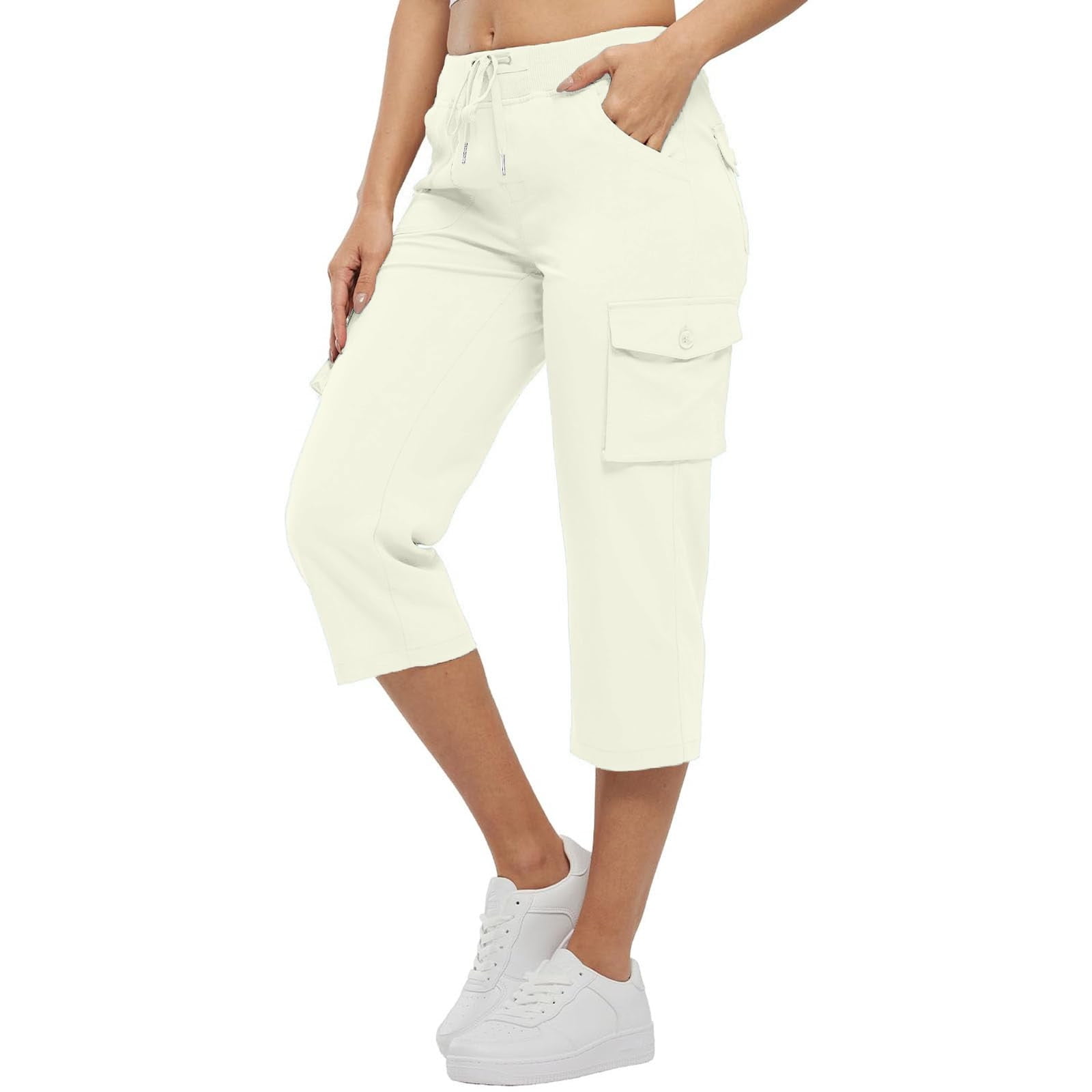 Womens Cargo Capris with Pockets Loose Fit Casual Capri Pants Dressy ...