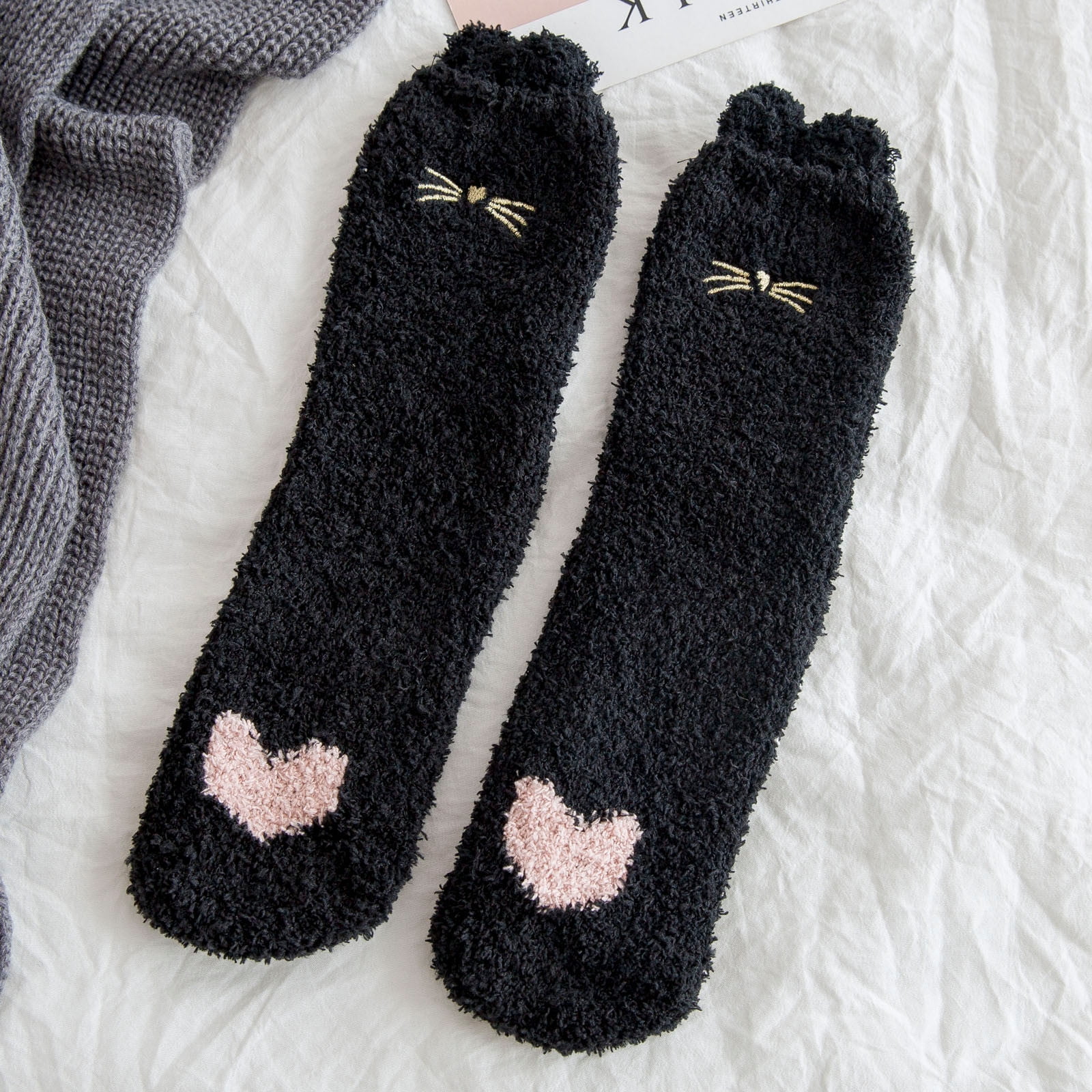 Womens Cartoon Embroidery Fuzzy Socks Winter Home Slipper Warm Thick ...