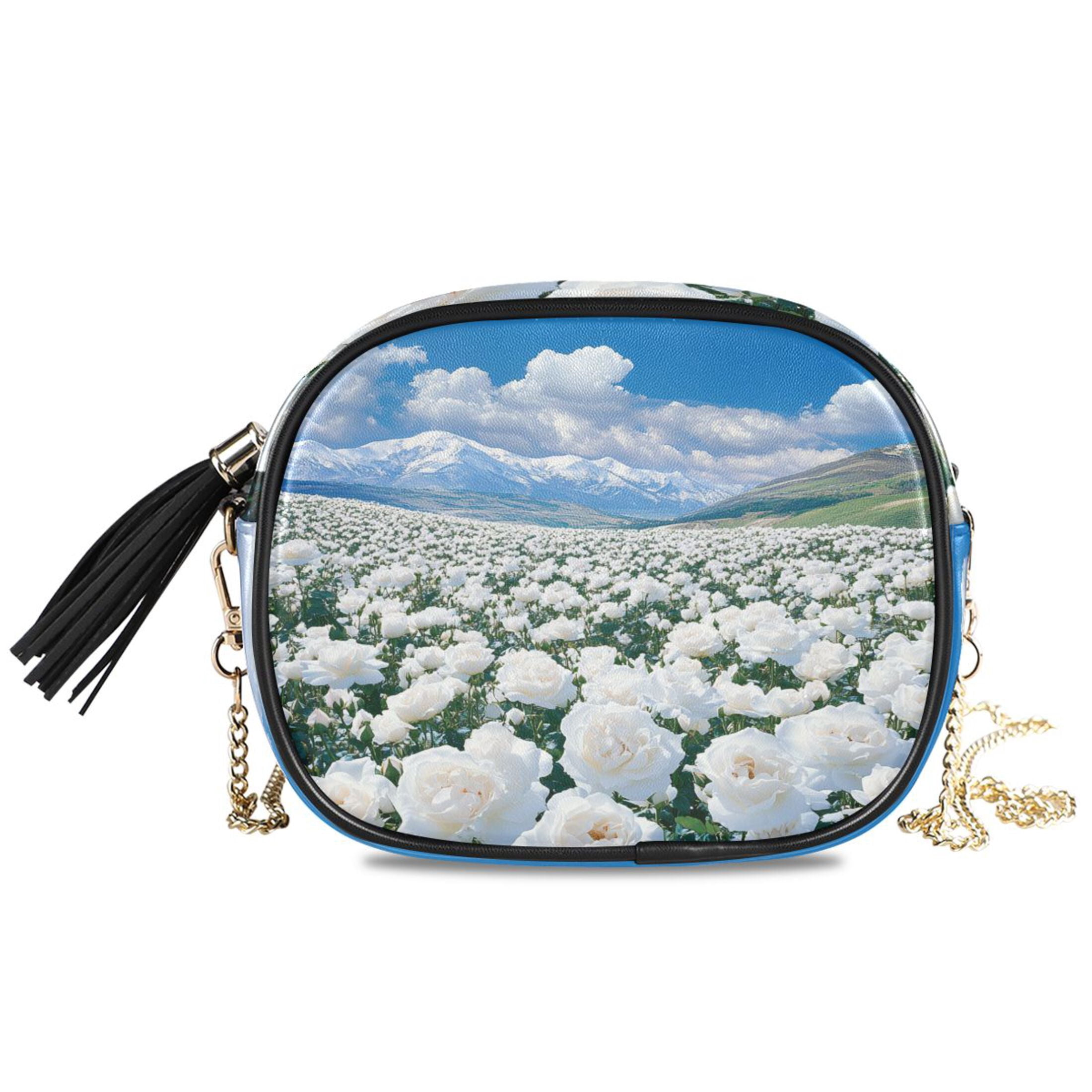 Womens Casual Chain Shoulder Bag Simple style White Roses Snowy ...
