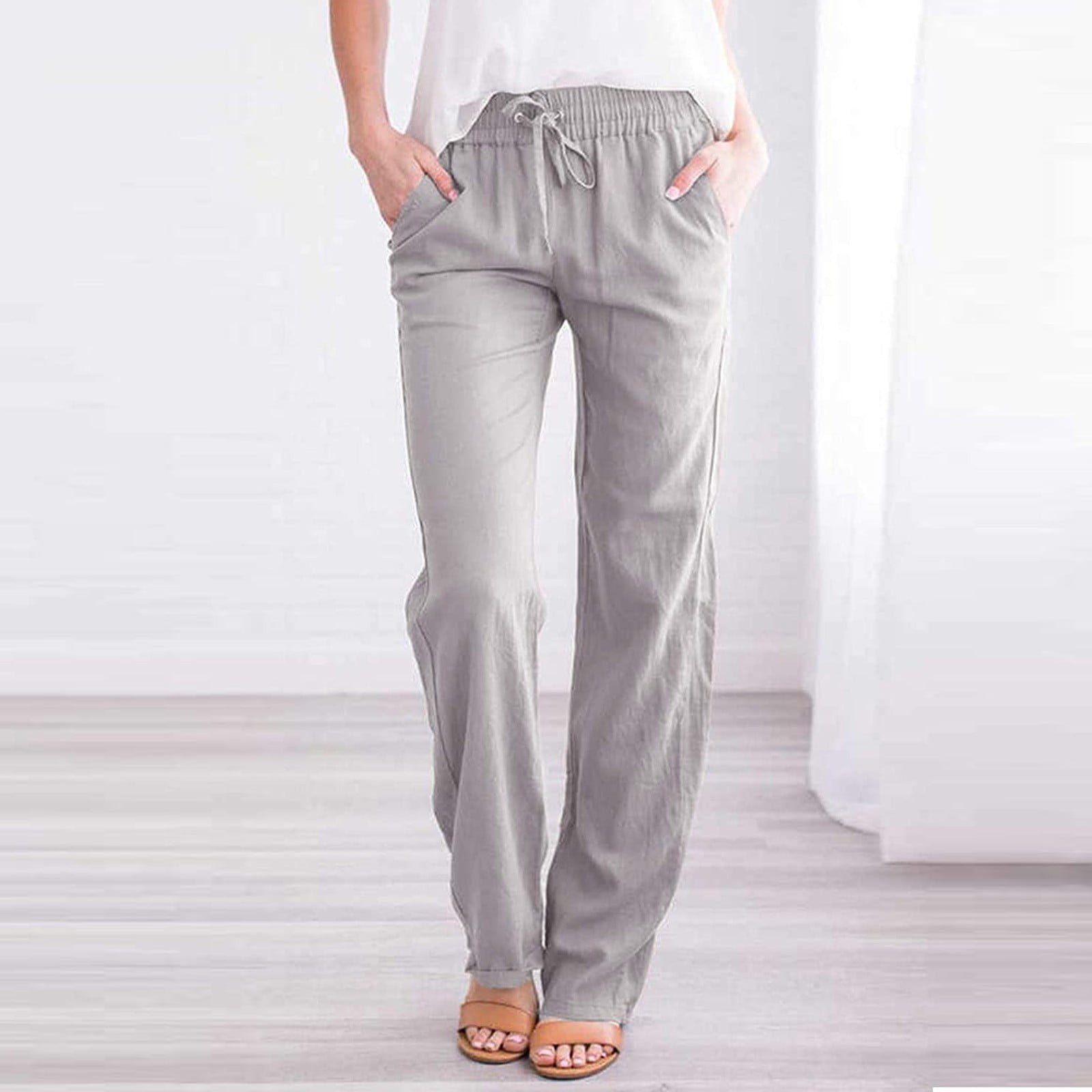 TUPOMOD Womens Casual Cotton Linen Pants Lightweight Summer Fall Relax ...