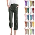 Jskumar Womens Summer 2024 Cotton Linen Capri Pants Wide Leg Elastic