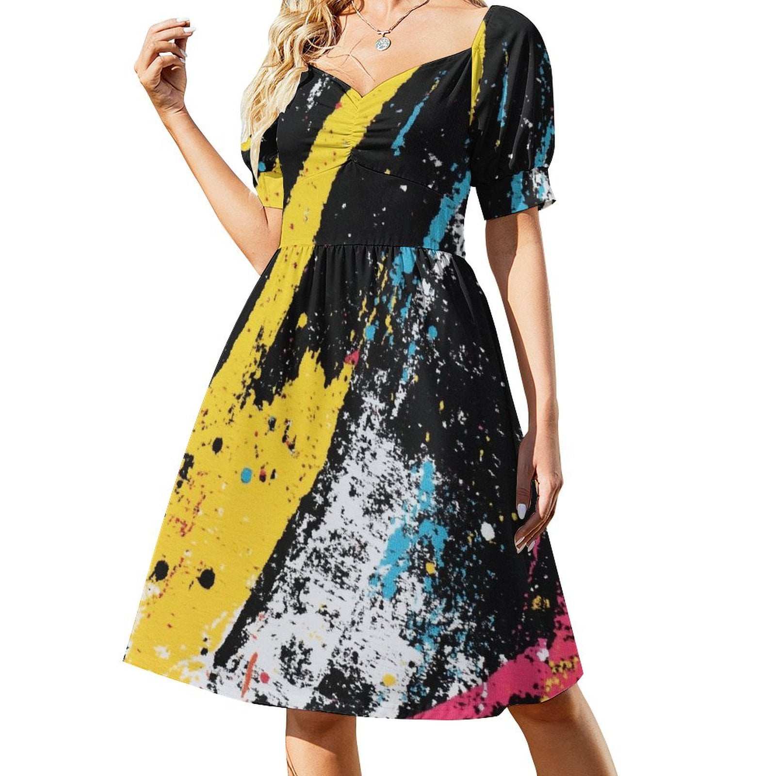 Womens Casual Dresses Color Wave Point Geometry Short Sleeve Dress ...