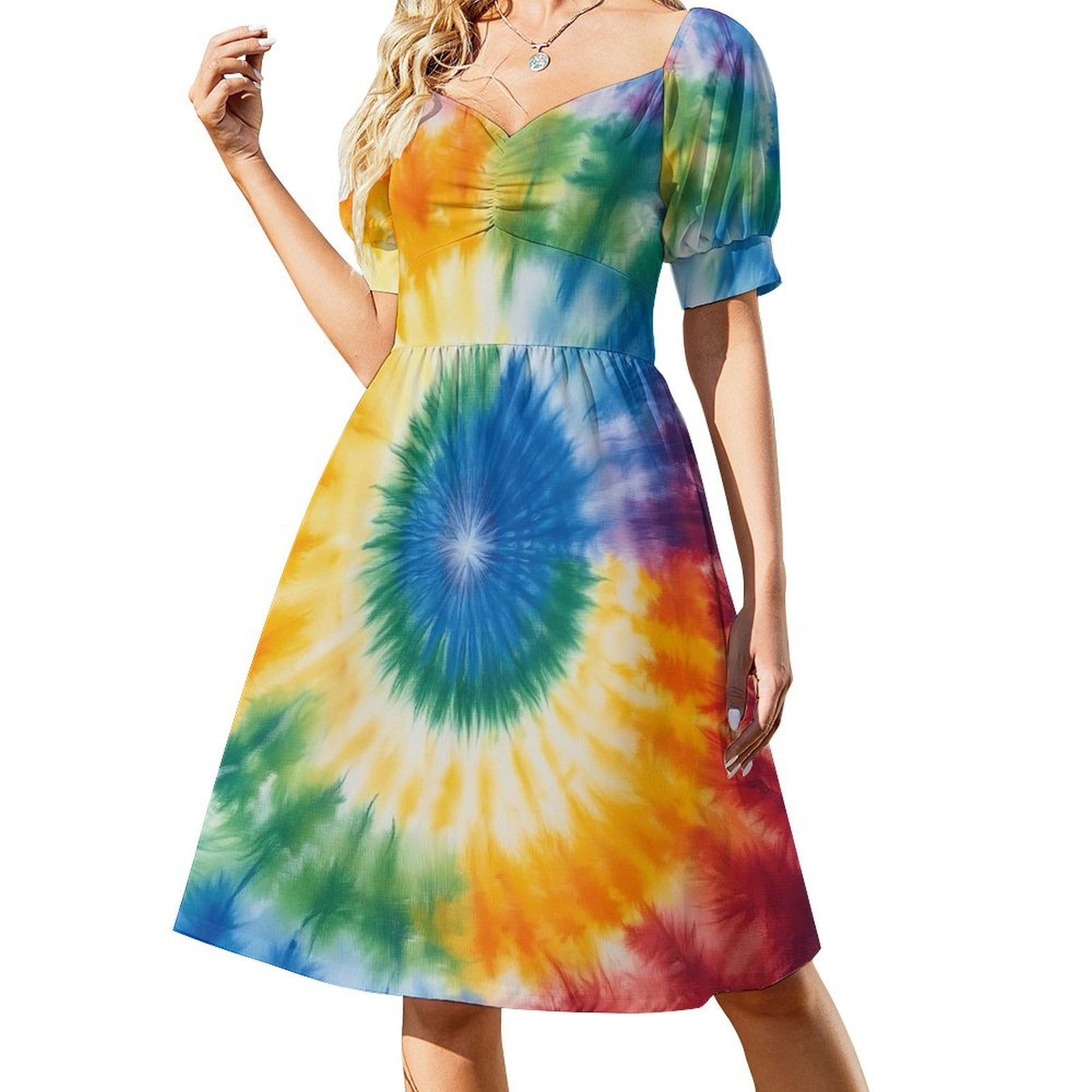 Womens Casual Dresses Colorful Tie Dye Vortex Short Sleeve Dress Summer Dresses for Women 2025 ...
